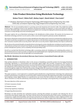 Fake Product Detection Using Blockchain Technology | PDF