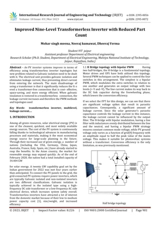 Improved Nine-Level Transformerless Inverter with Reduced Part Count | PDF