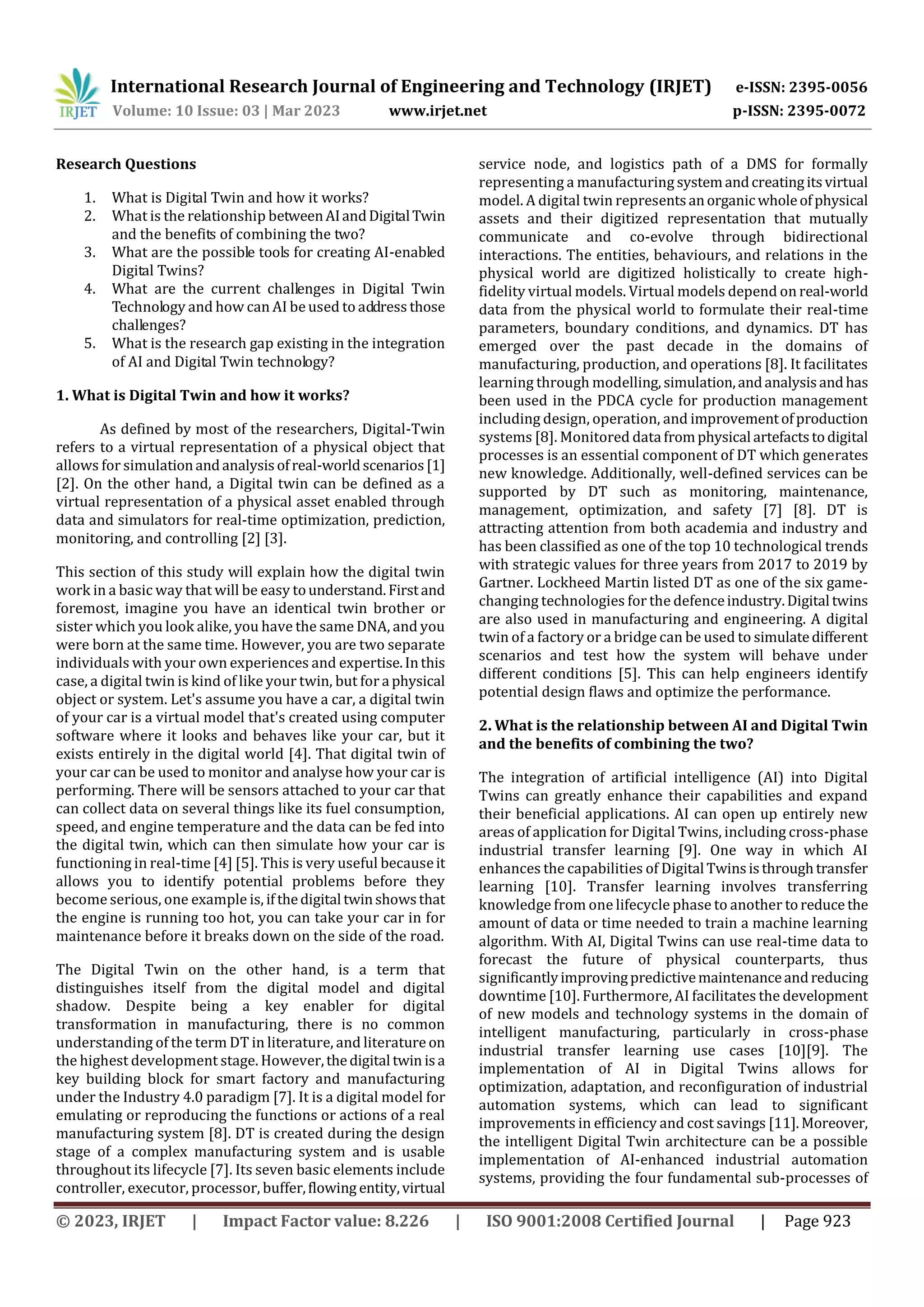 Advancing Digital Twin through the Integration of new AI Algorithms | PDF