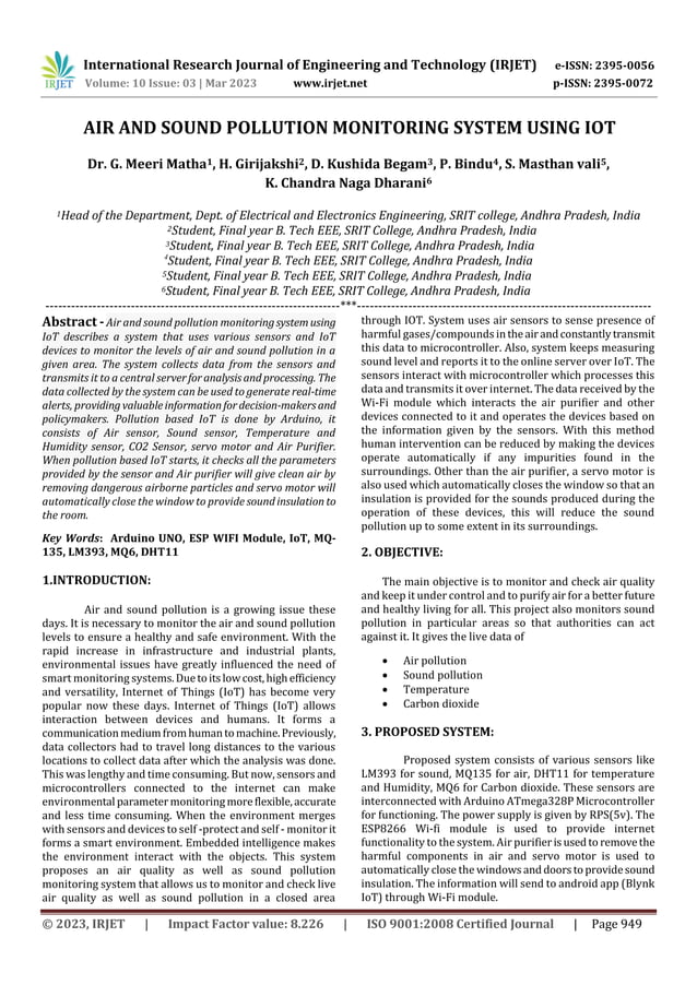 AIR AND SOUND POLLUTION MONITORING SYSTEM USING IOT | PDF