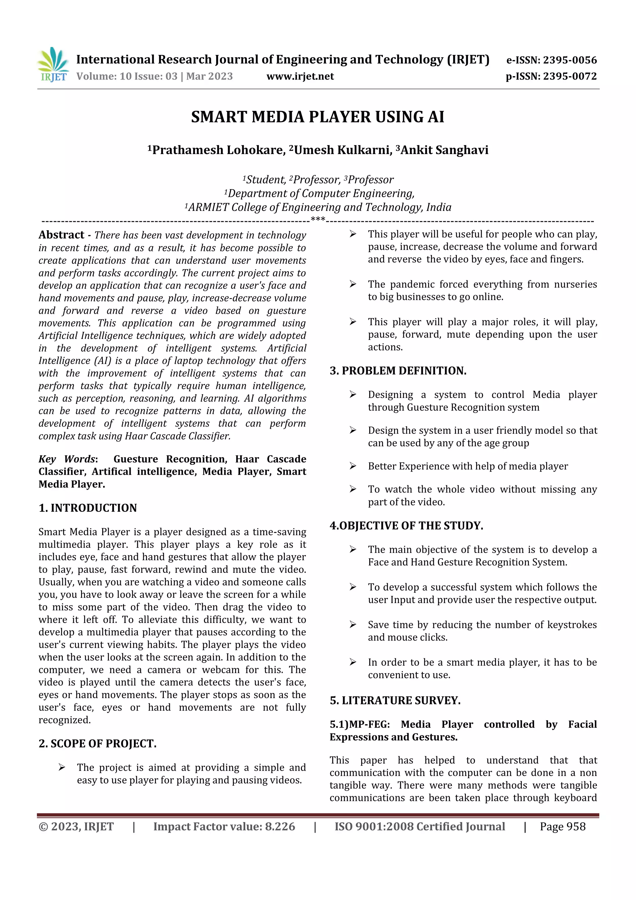 SMART MEDIA PLAYER USING AI | PDF