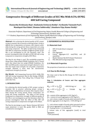 Compressive Strength of Different Grades of SCC Mix With 0.5% Of PEG ...
