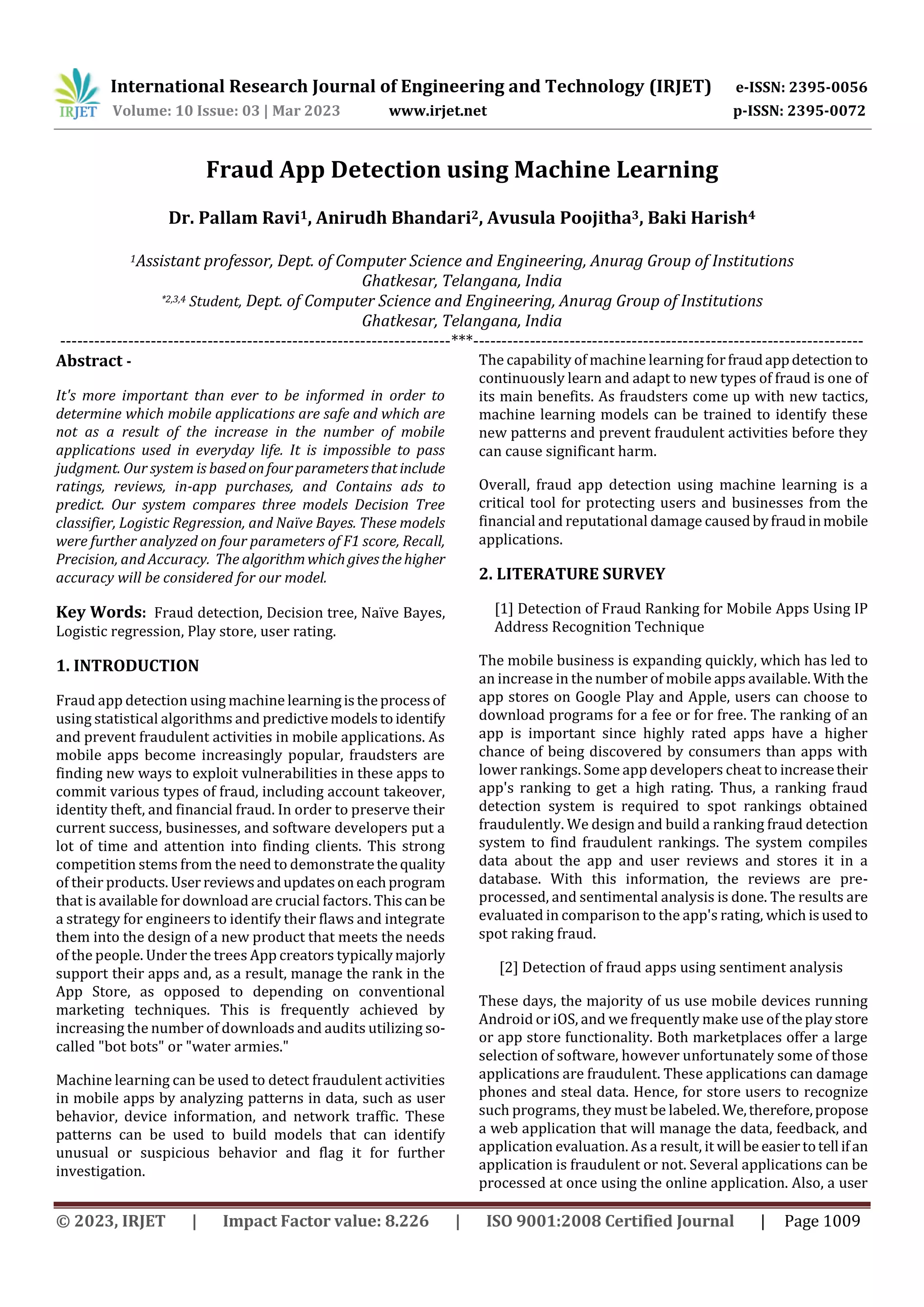 Fraud App Detection using Machine Learning | PDF