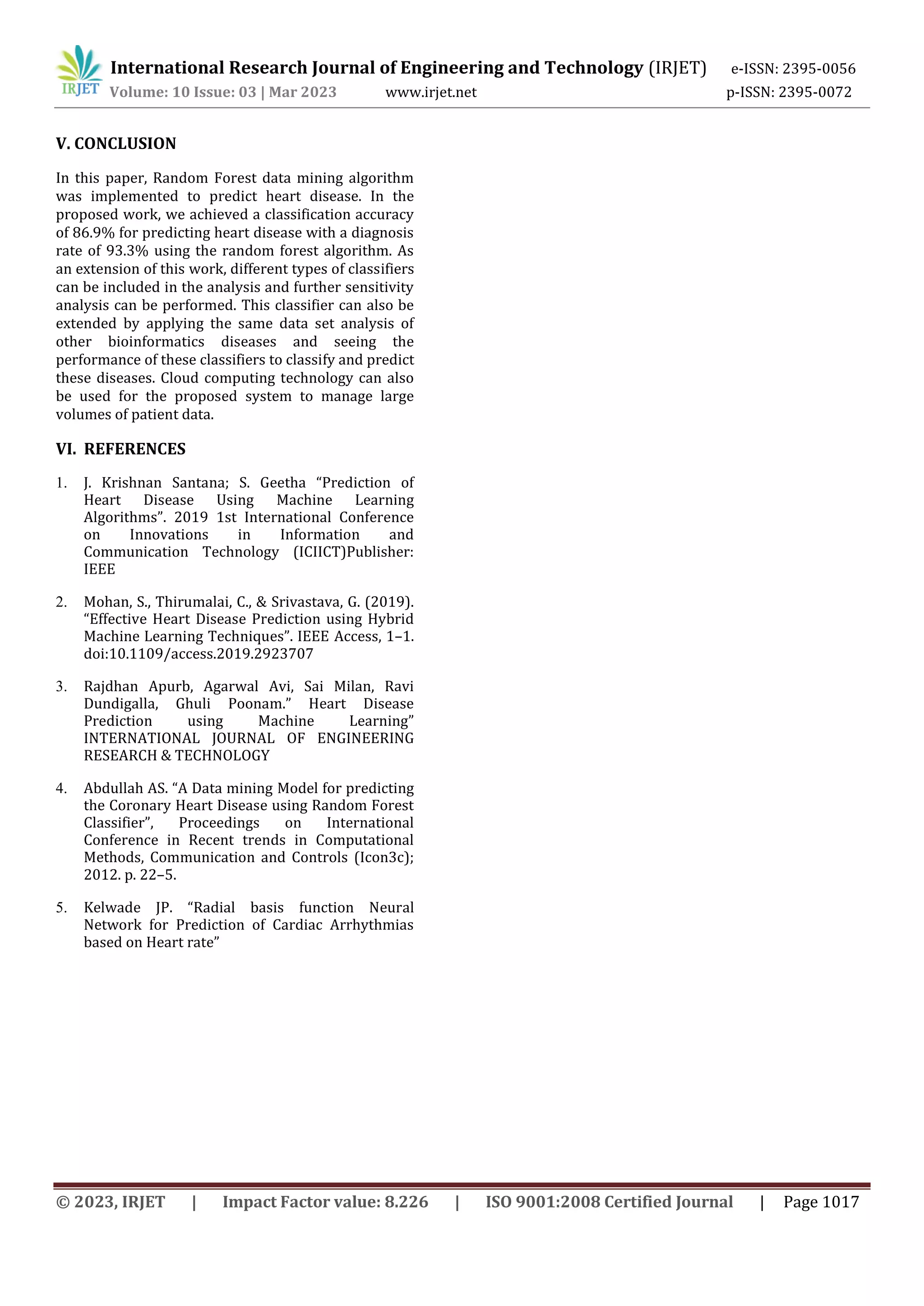 Heart disease classification using Random Forest | PDF | Heart and Cardiovascular Diseases ...