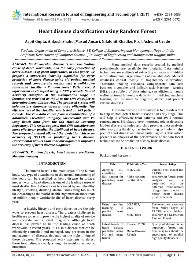Heart disease classification using Random Forest | PDF | Heart and Cardiovascular Diseases ...