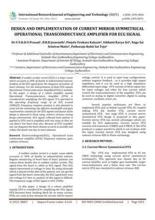 DESIGN AND IMPLEMENTATION OF CURRENT MIRROR SYMMETRICAL OPERATIONAL TRANSCONDUCTANCE AMPLIFIER ...