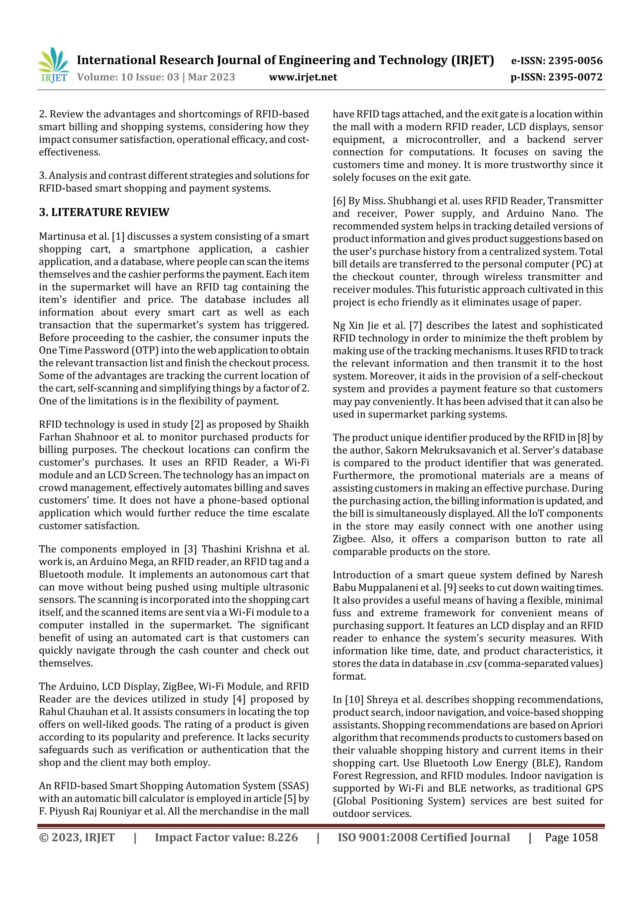 A Survey on RFID Based Smart Shopping System and Automated Billing | PDF