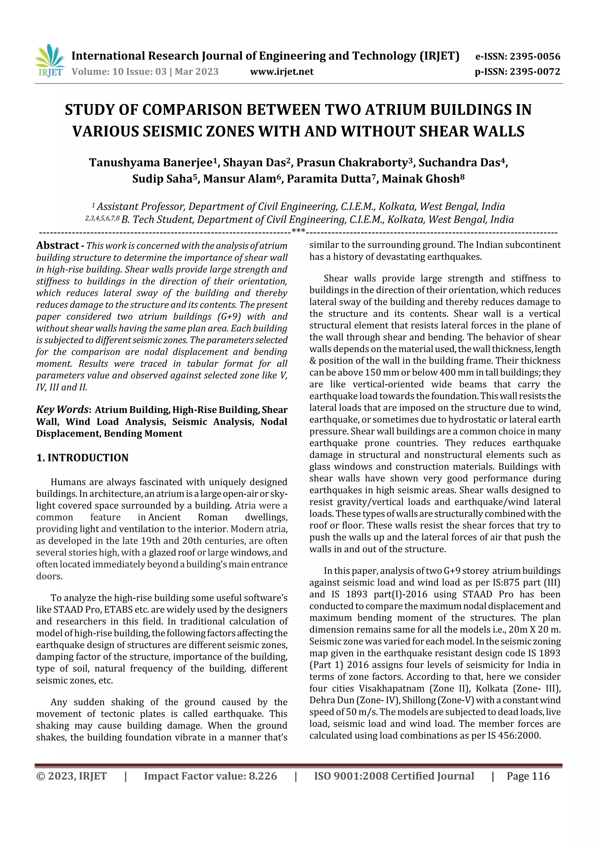 STUDY OF COMPARISON BETWEEN TWO ATRIUM BUILDINGS IN VARIOUS SEISMIC ...