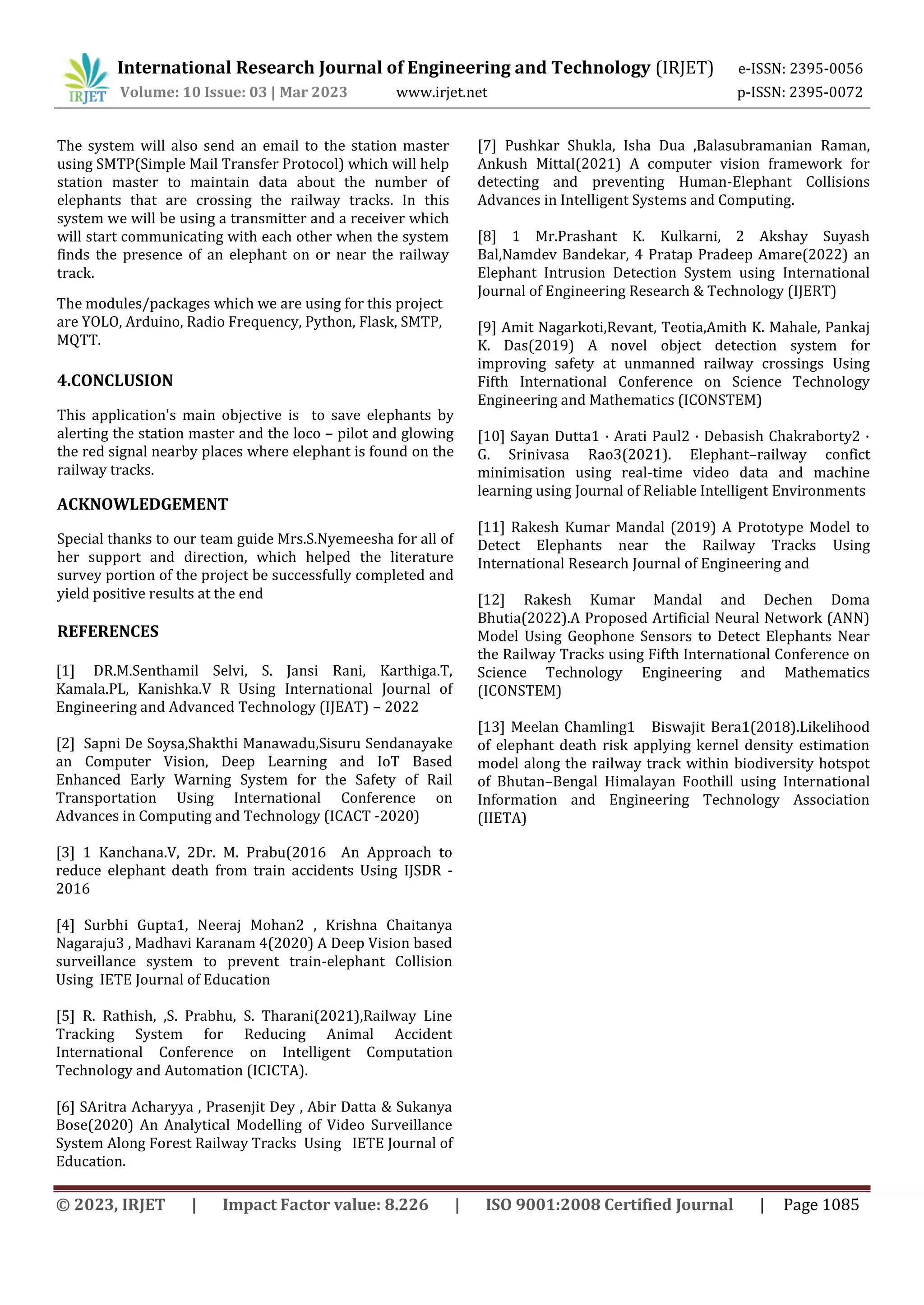 RAILWAY-ELEPHANT CONFLICT MINIMISATION USING RADIO FREQUENCY TECHNOLOGY | PDF