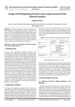 Design of Self Regulating Pressure Valve using Transient Finite Element Analysis | PDF