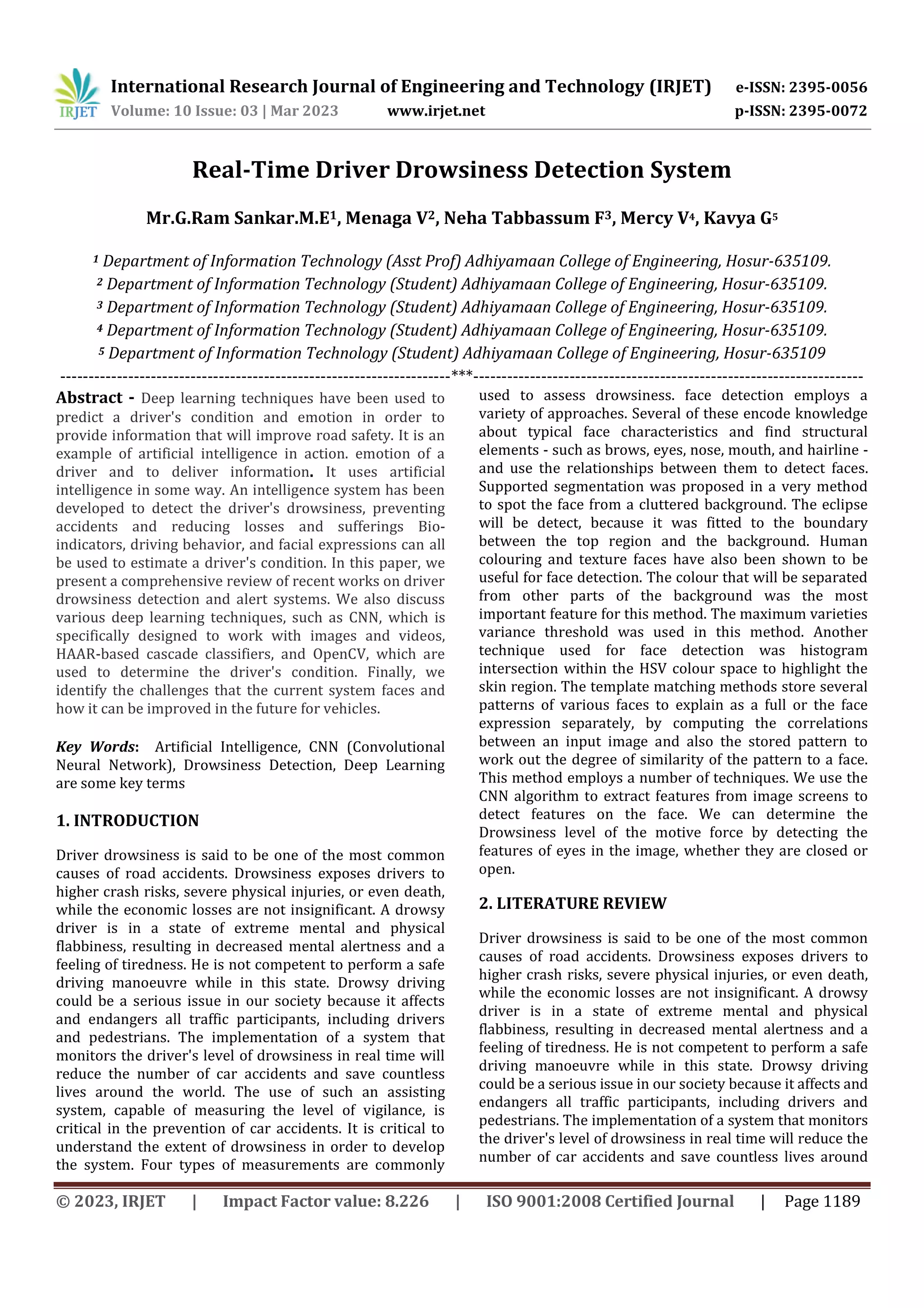 Real-Time Driver Drowsiness Detection System | PDF