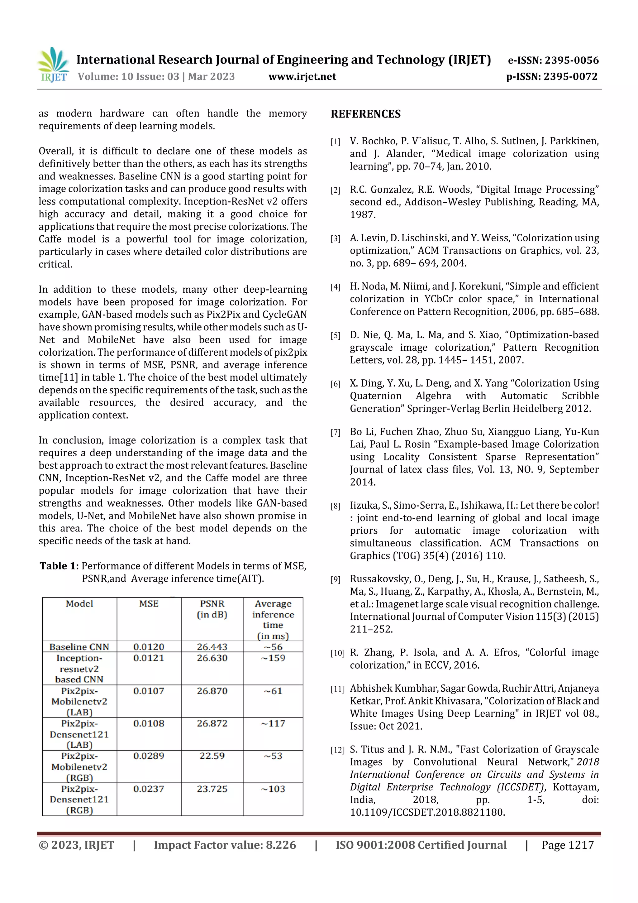 A Comparative Study of Different Models on Image Colorization using Deep Learning | PDF