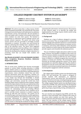 COLLEGE ENQUIRY CHATBOT SYSTEM IN JAVASCRIPT | PDF