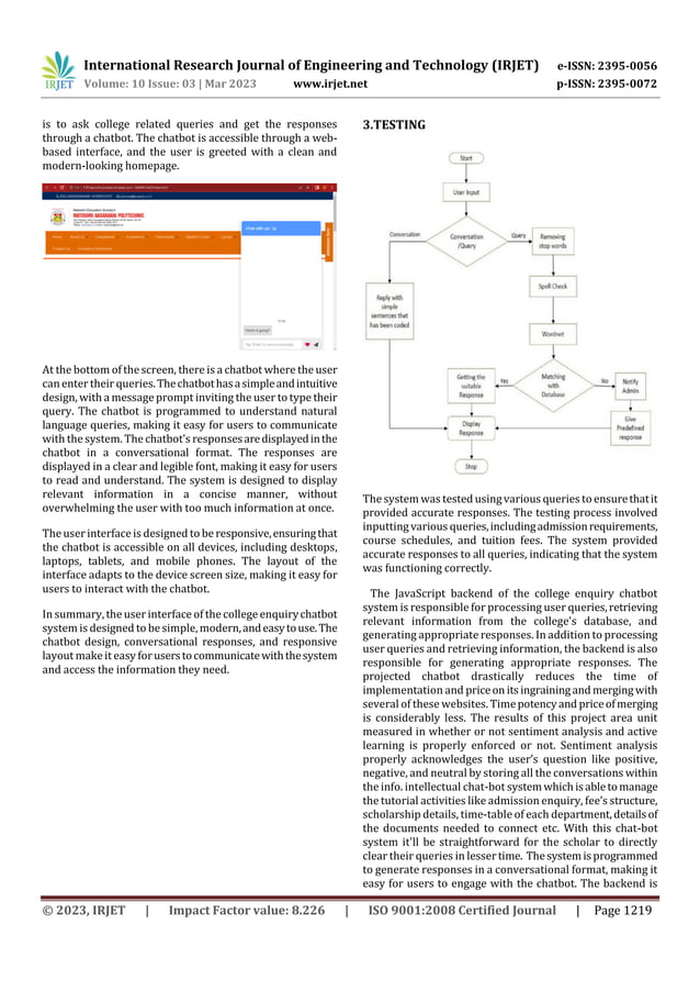 COLLEGE ENQUIRY CHATBOT SYSTEM IN JAVASCRIPT | PDF