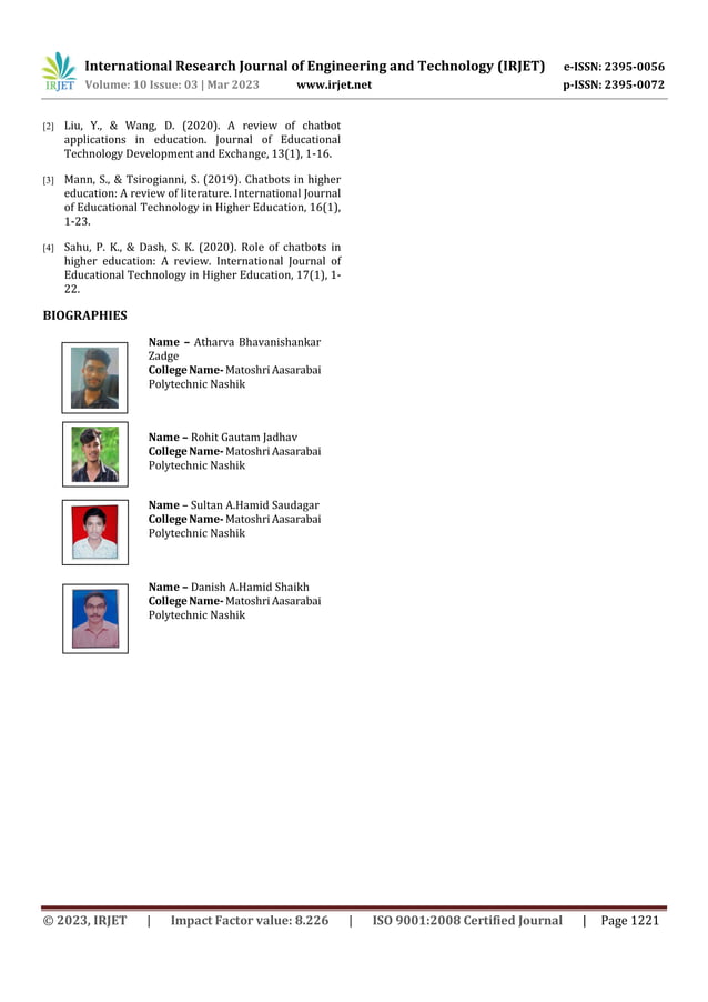 COLLEGE ENQUIRY CHATBOT SYSTEM IN JAVASCRIPT | PDF