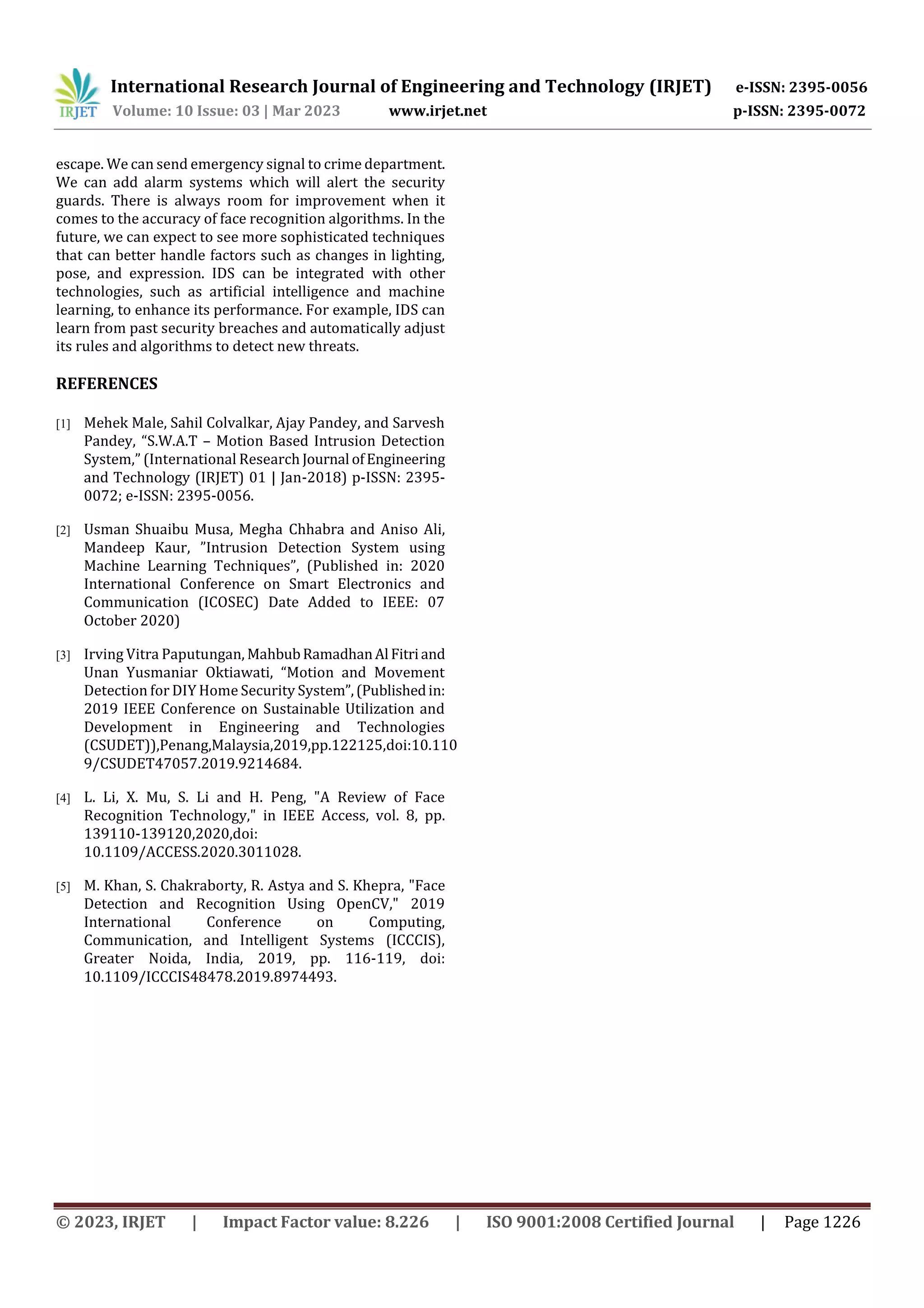 Intrusion Detection System Using Face Recognition | PDF