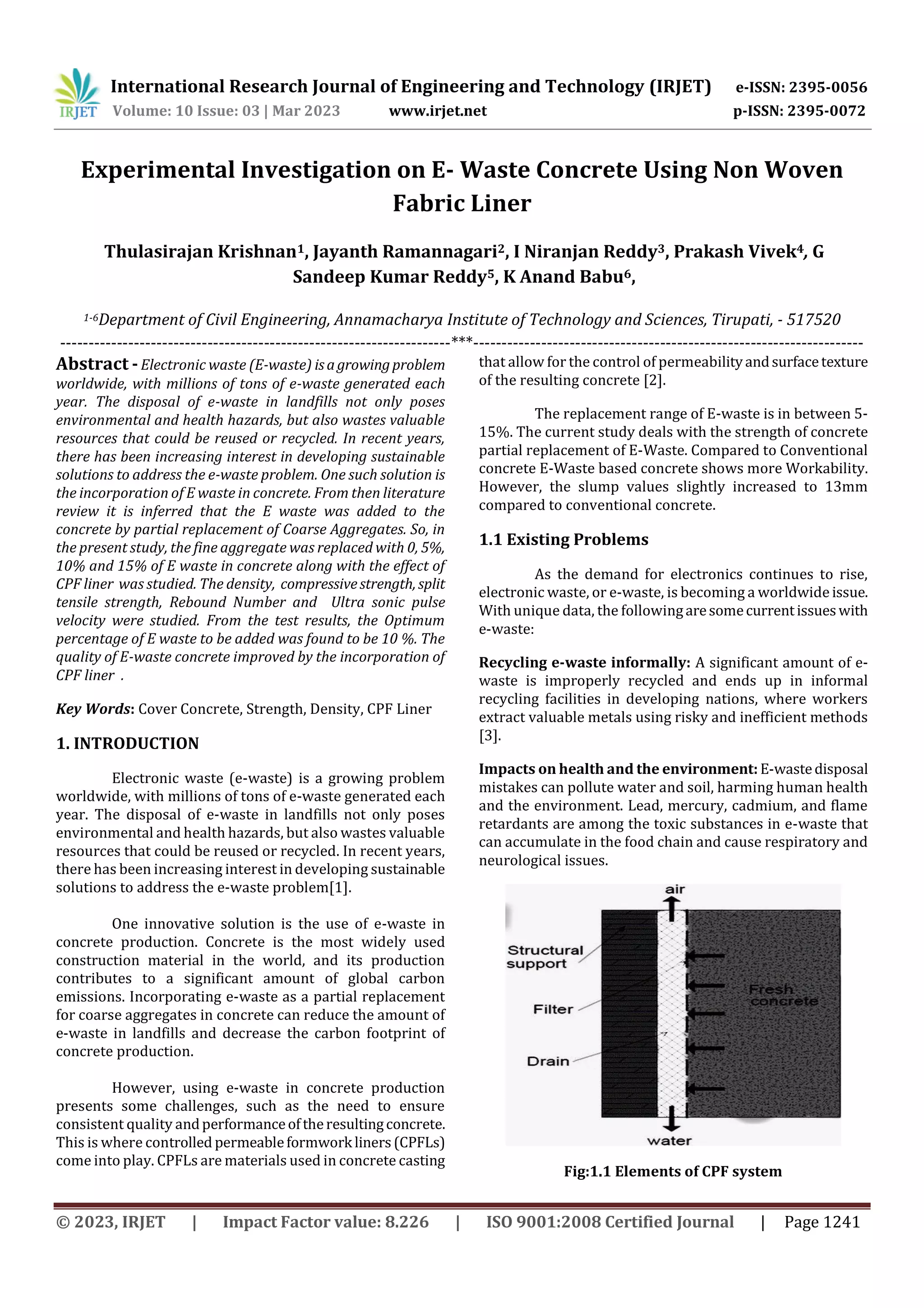 Experimental Investigation on E- Waste Concrete Using Non Woven Fabric ...