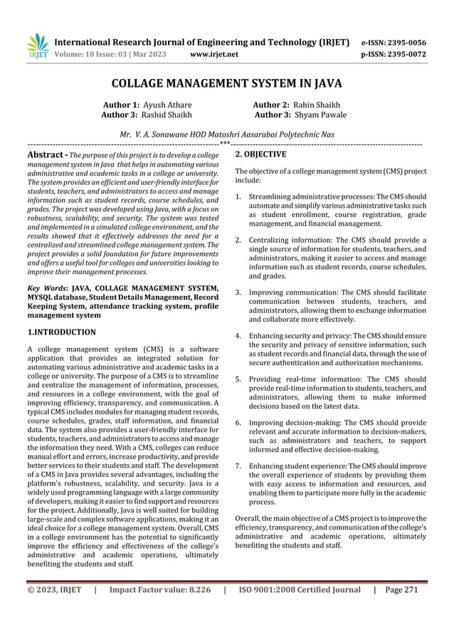 COLLAGE MANAGEMENT SYSTEM IN JAVA | PDF