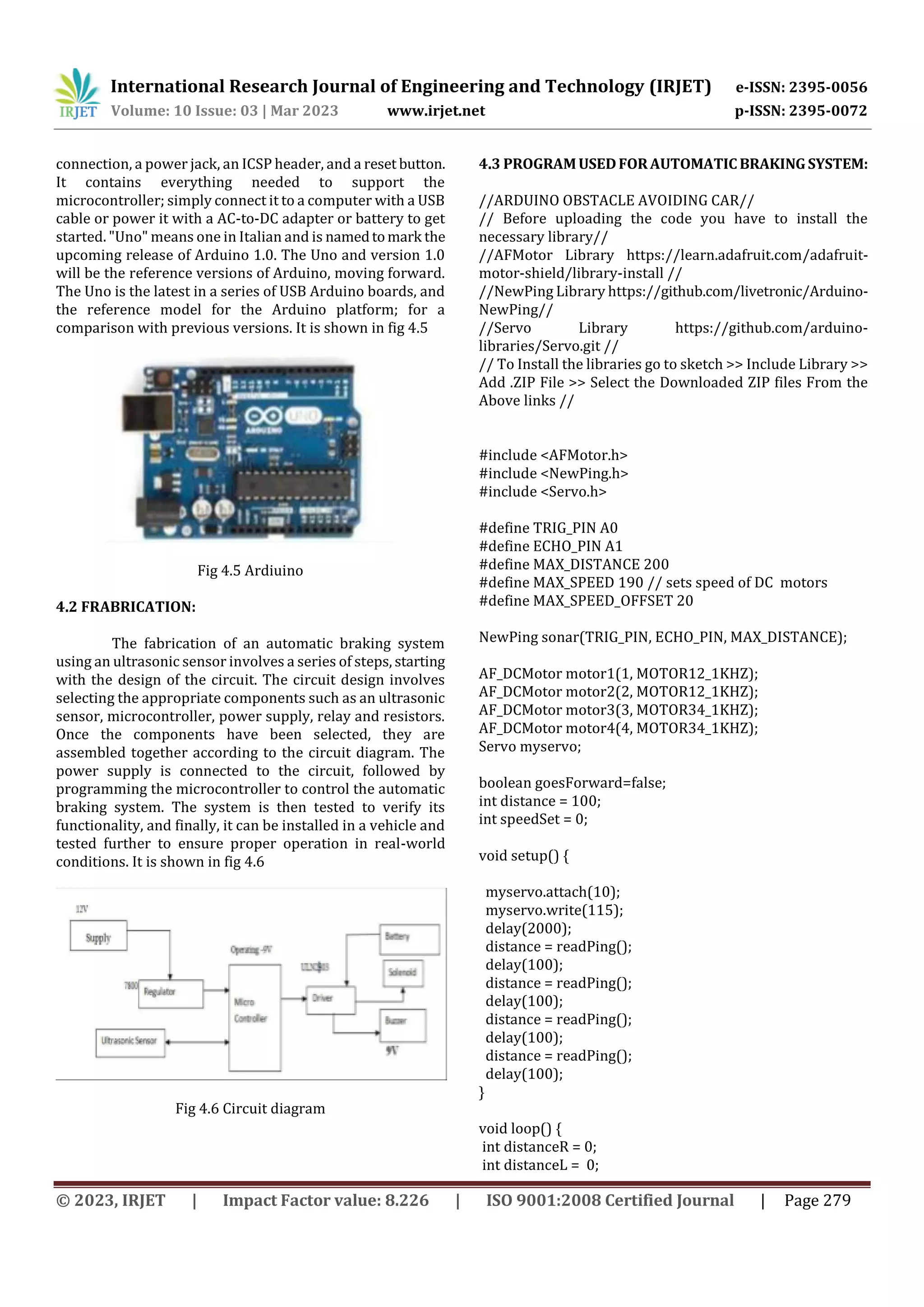 FABRICATION OF AUTOMATIC BRAKING SYSTEM USING ULTRASONIC SENSOR | PDF