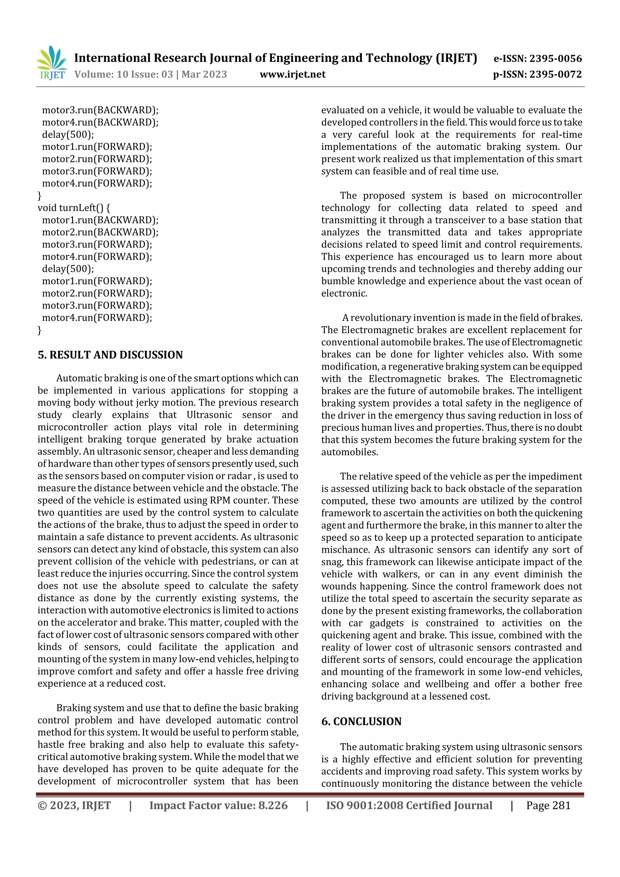 FABRICATION OF AUTOMATIC BRAKING SYSTEM USING ULTRASONIC SENSOR | PDF