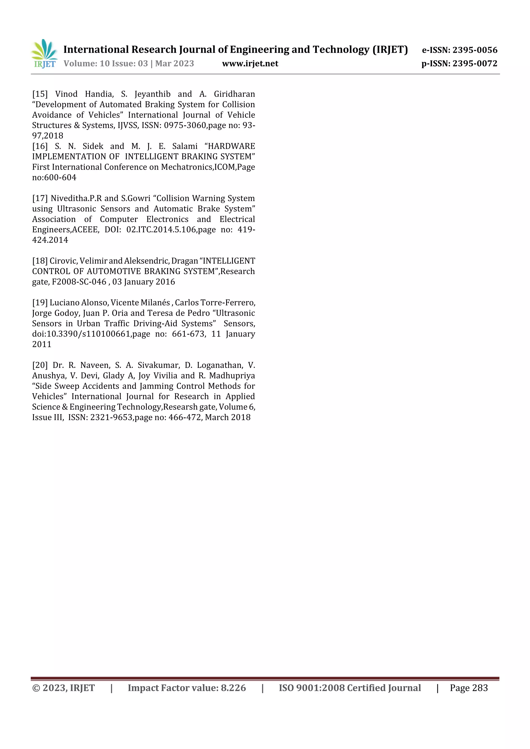 FABRICATION OF AUTOMATIC BRAKING SYSTEM USING ULTRASONIC SENSOR | PDF