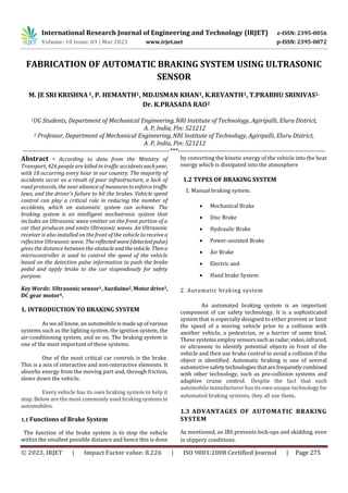 FABRICATION OF AUTOMATIC BRAKING SYSTEM USING ULTRASONIC SENSOR | PDF
