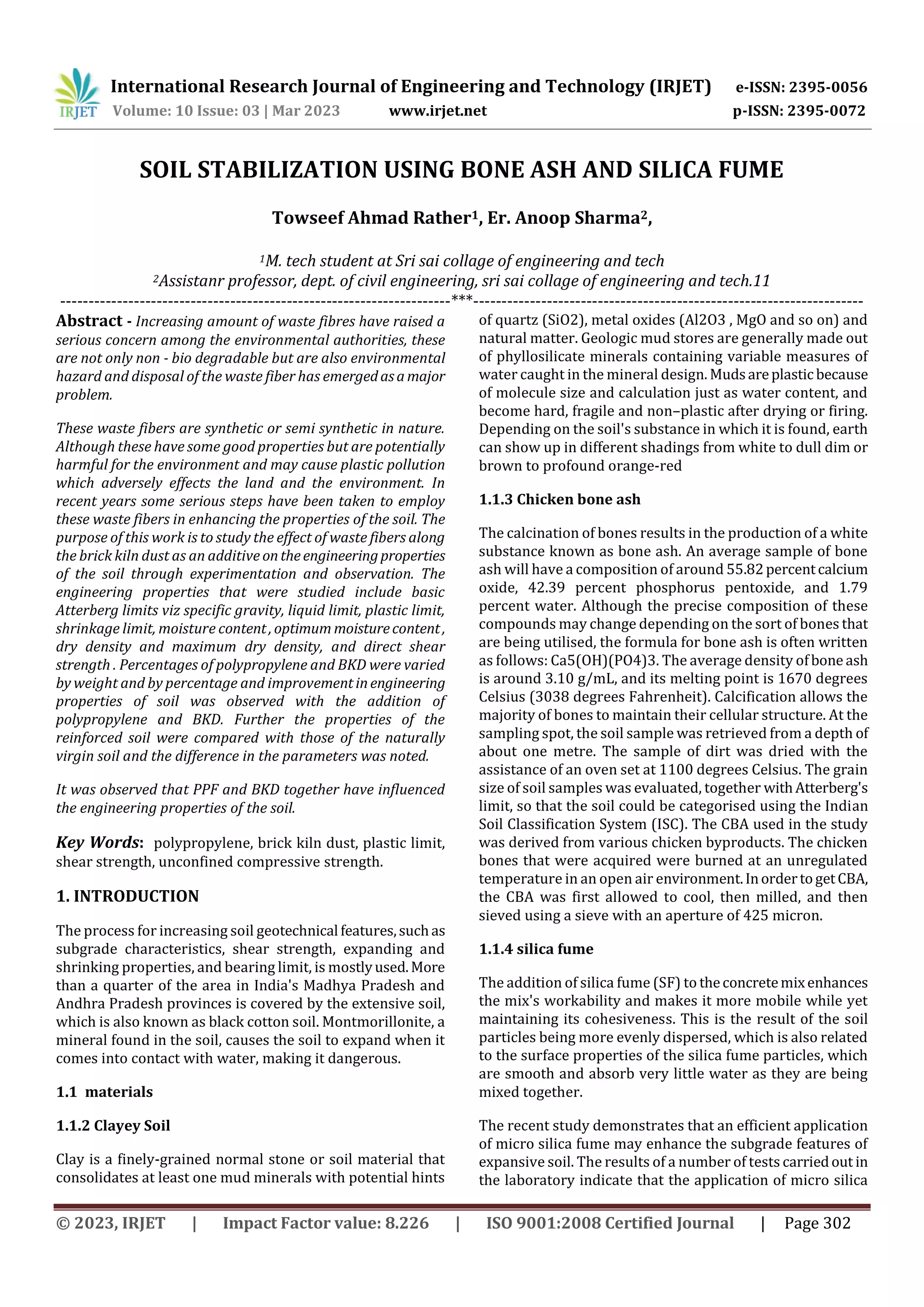 SOIL STABILIZATION USING BONE ASH AND SILICA FUME | PDF