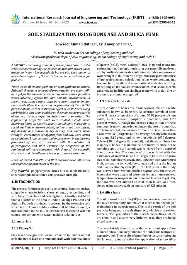 SOIL STABILIZATION USING BONE ASH AND SILICA FUME | PDF