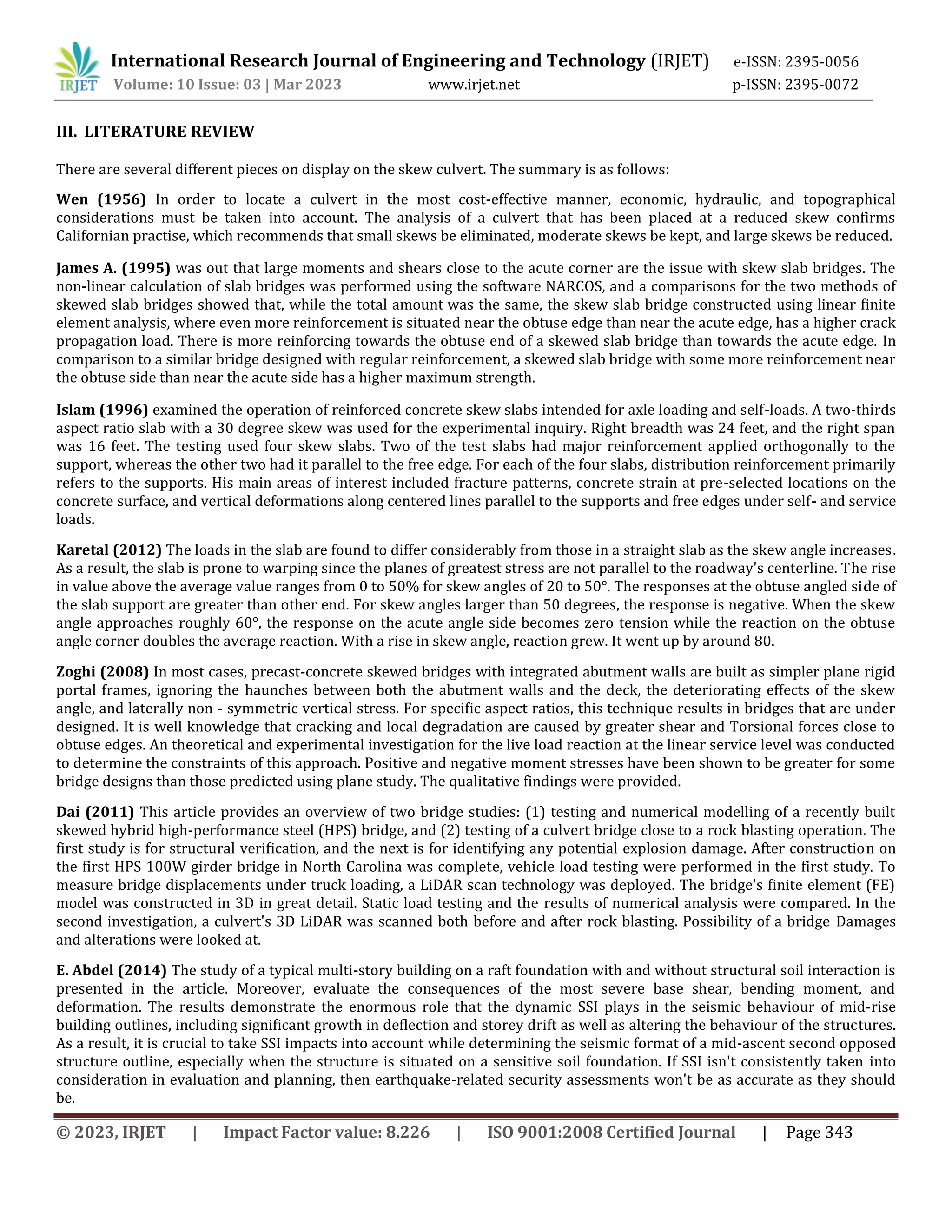 Design of Skew Culvert Analysis: A review | PDF