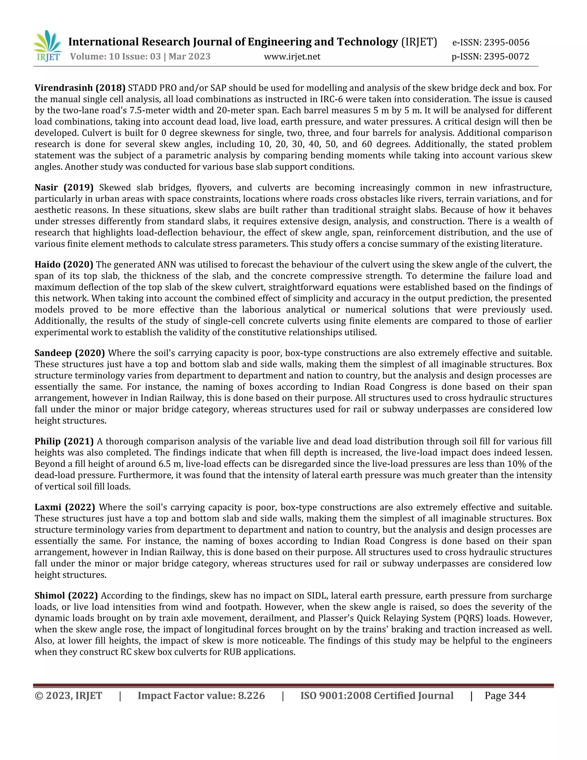 Design of Skew Culvert Analysis: A review | PDF