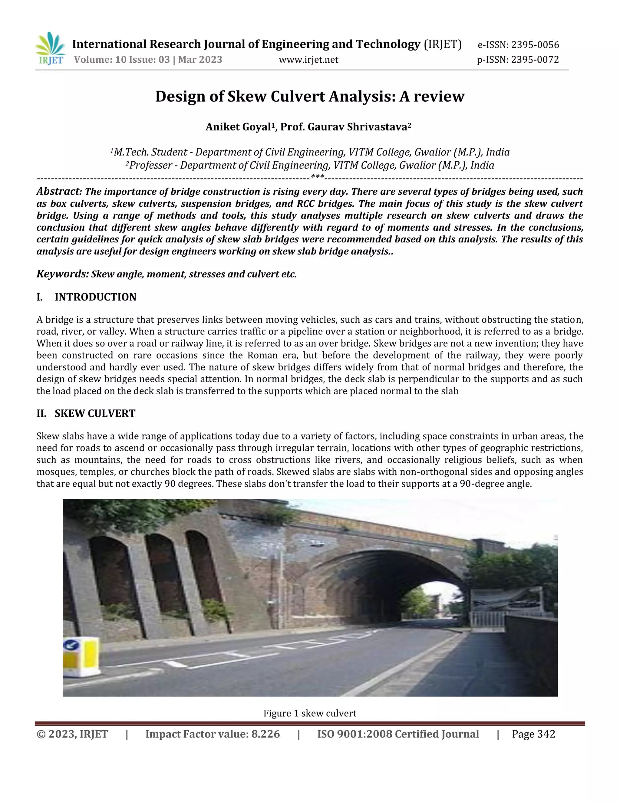 Design of Skew Culvert Analysis: A review | PDF