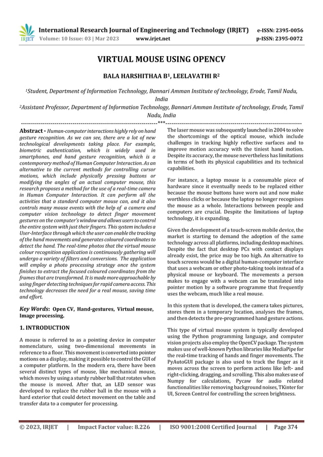 VIRTUAL MOUSE USING OPENCV | PDF
