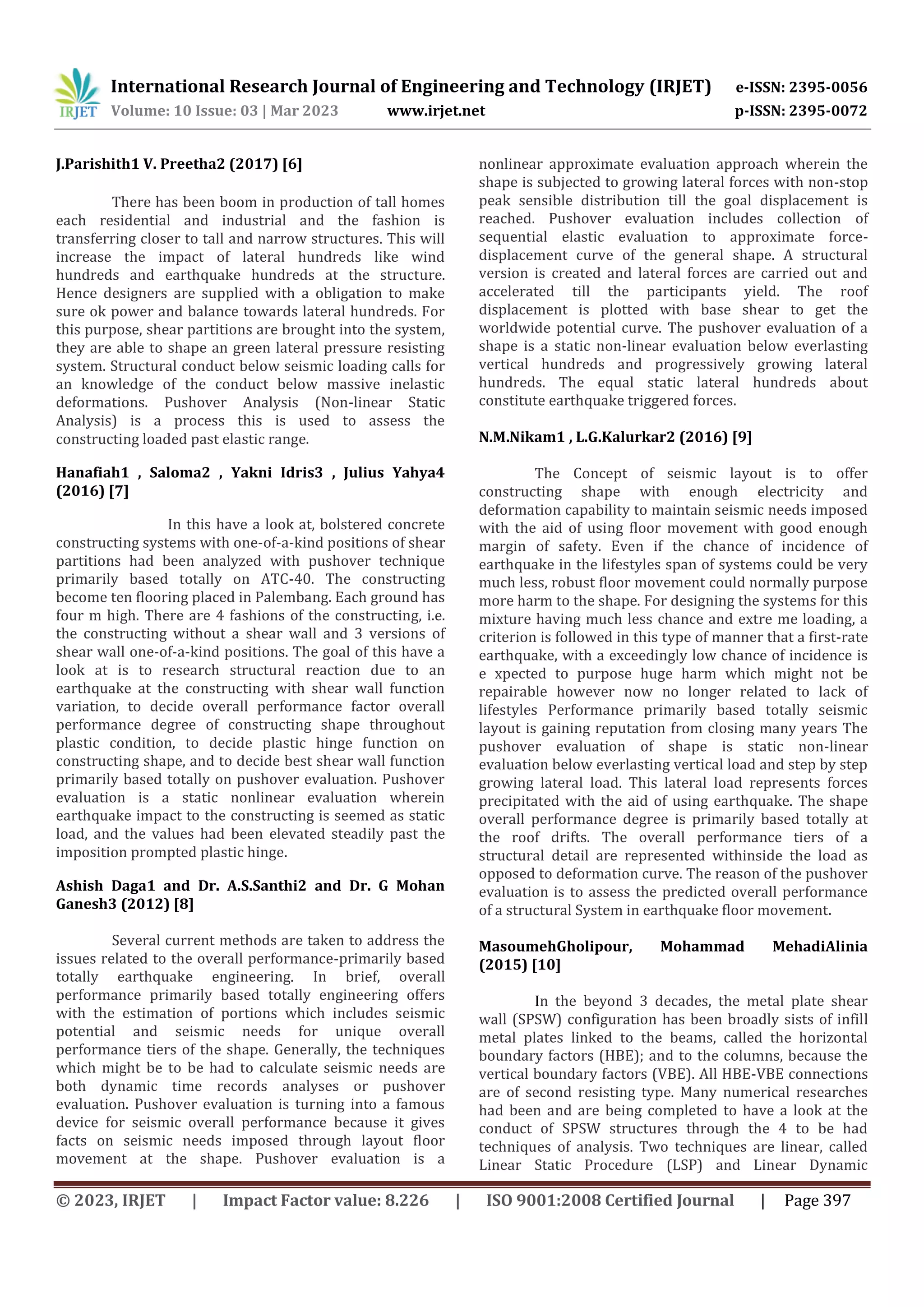 STUDY OF PUSHOVER ANALYSIS OF G+10 RCC BUILDING WITH SHEAR WALL | PDF