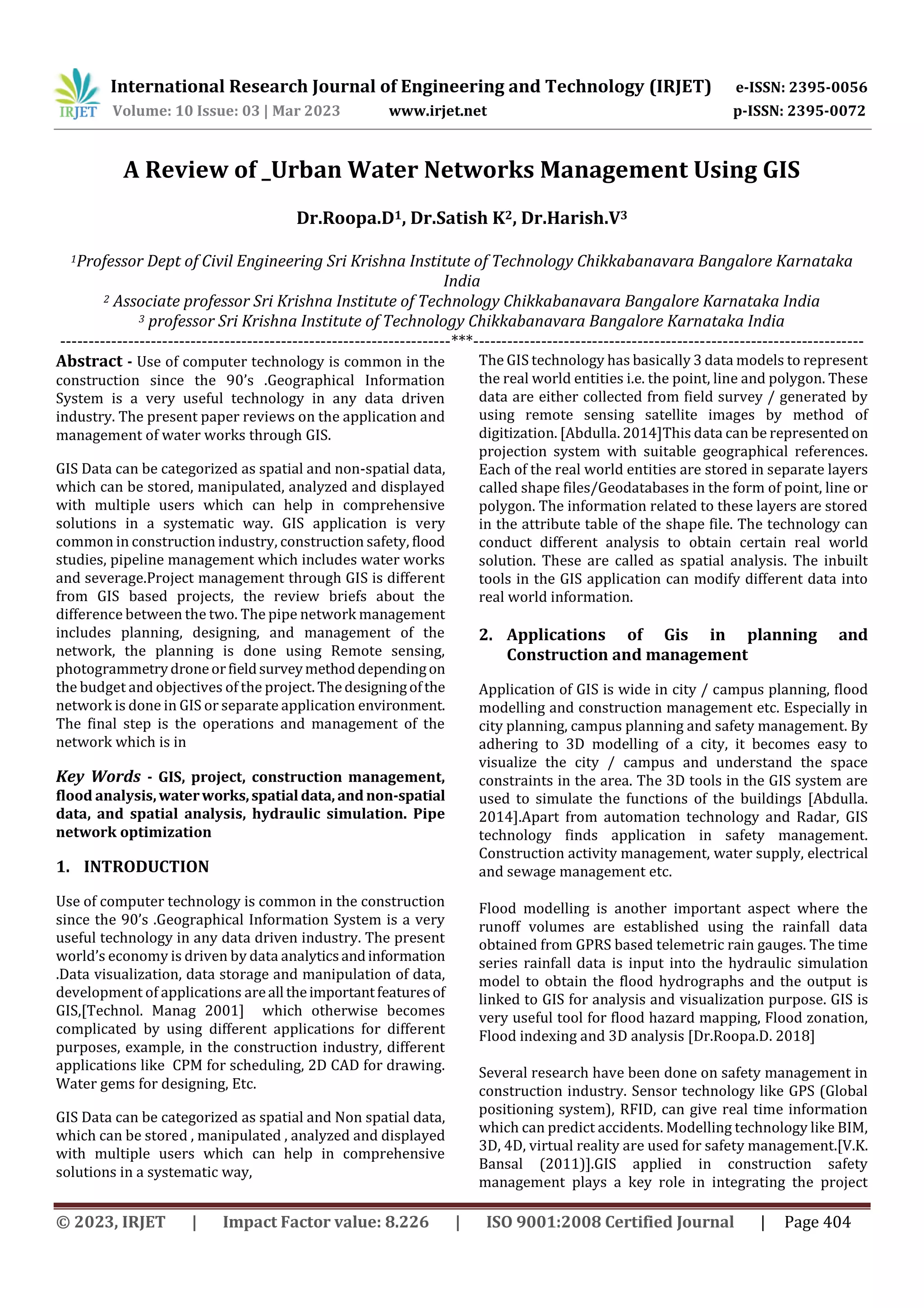 A Review of _Urban Water Networks Management Using GIS | PDF