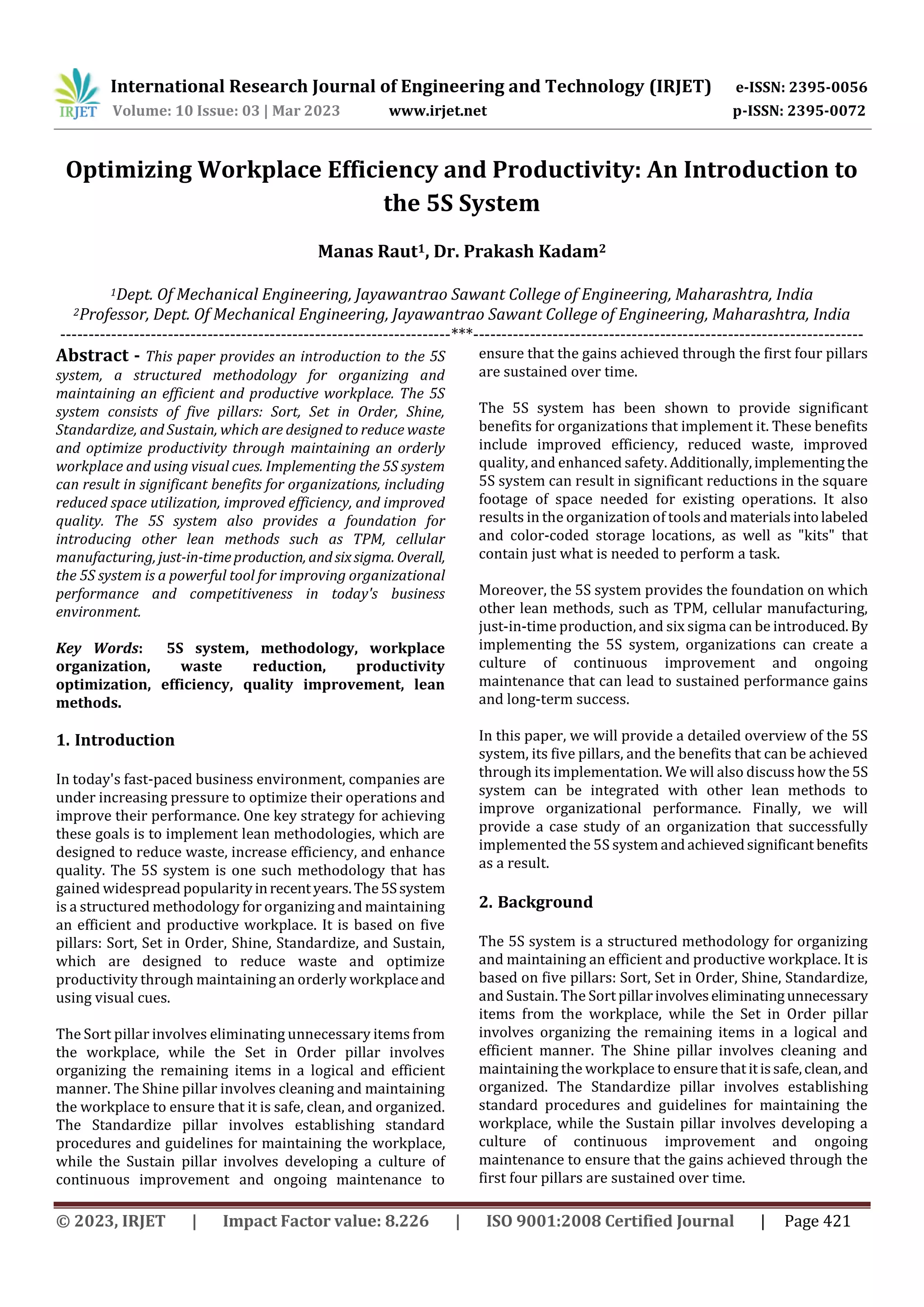 Optimizing Workplace Efficiency and Productivity: An Introduction to the 5S System | PDF