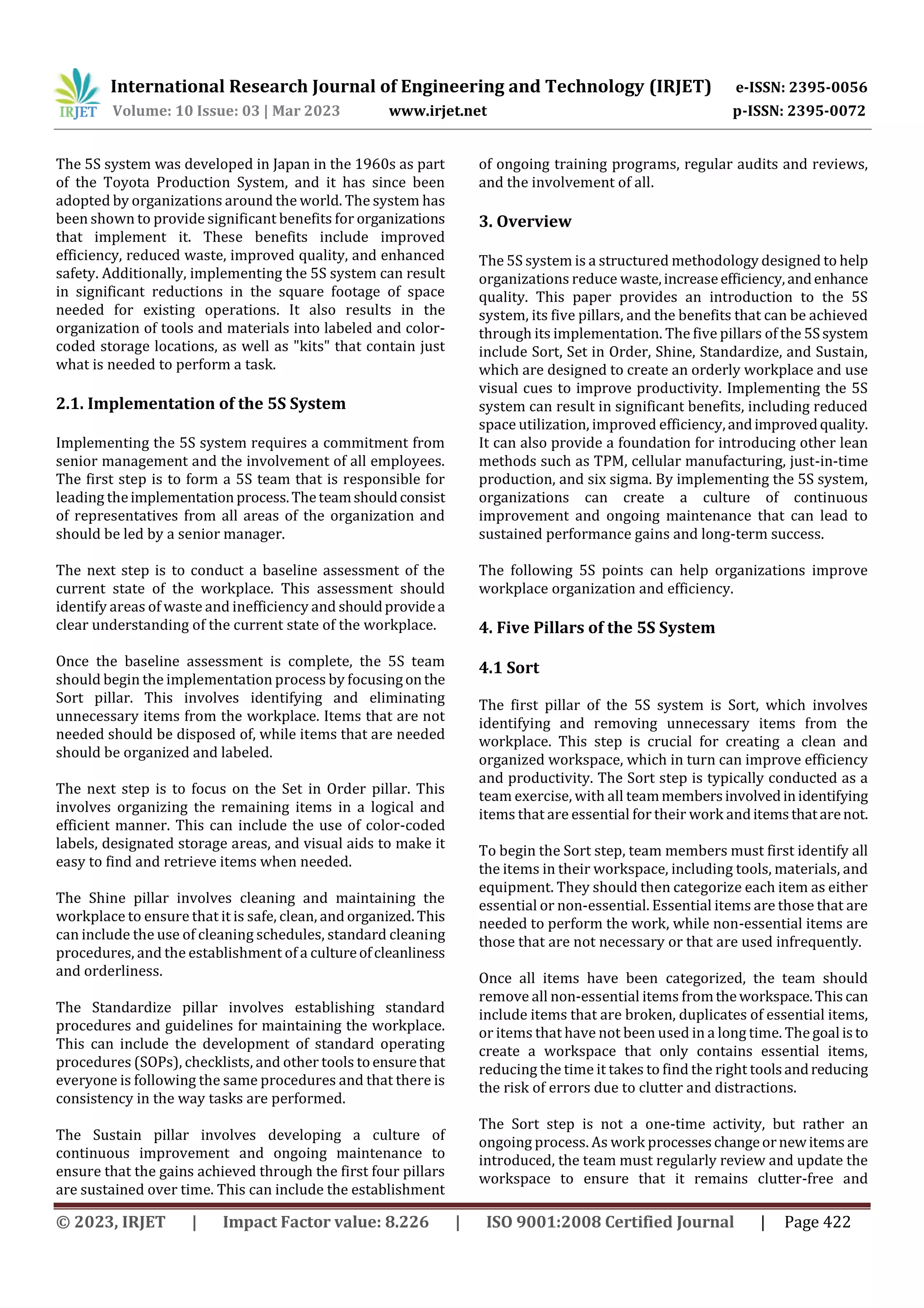 Optimizing Workplace Efficiency and Productivity: An Introduction to the 5S System | PDF