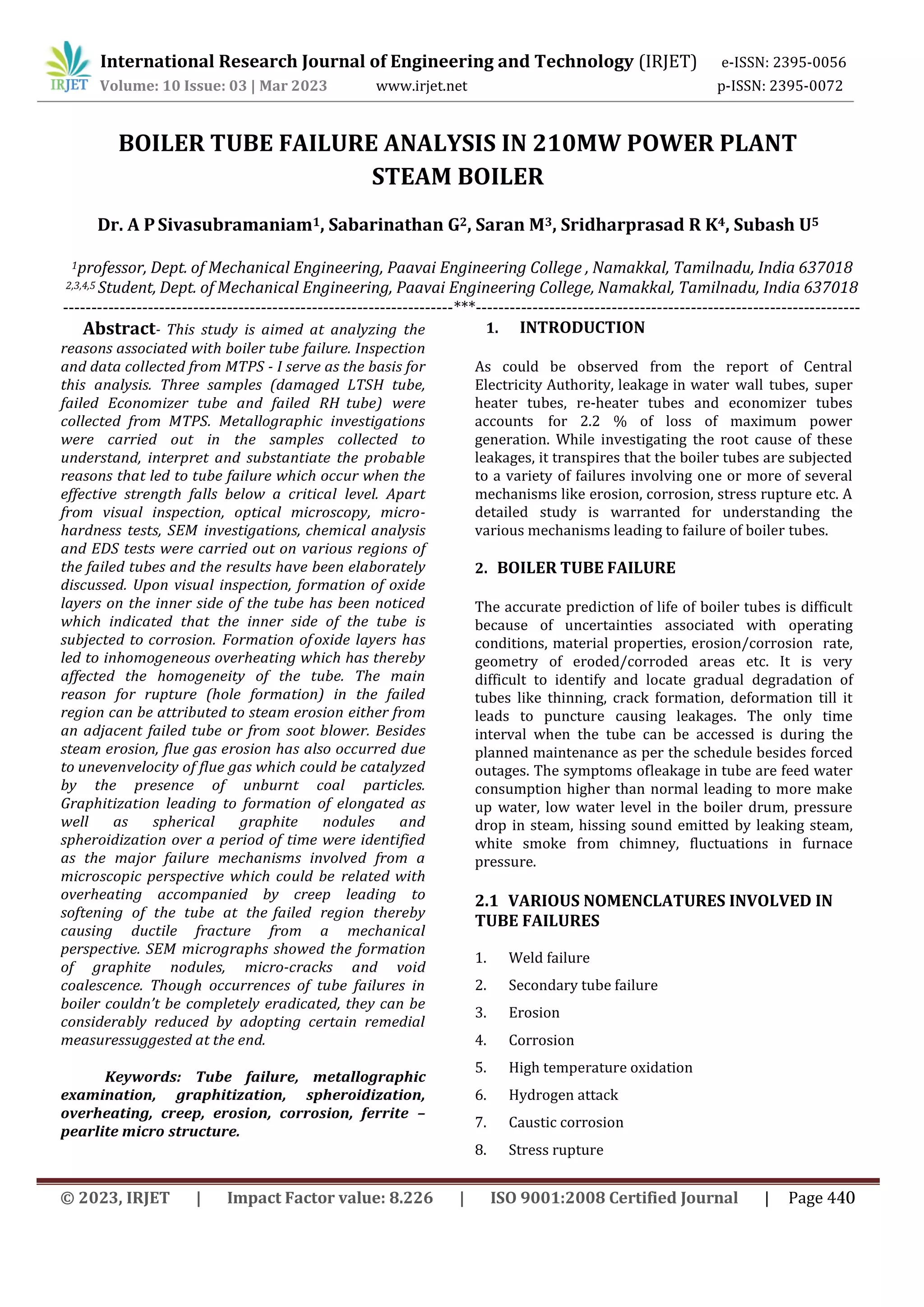BOILER TUBE FAILURE ANALYSIS IN 210MW POWER PLANT STEAM BOILER | PDF