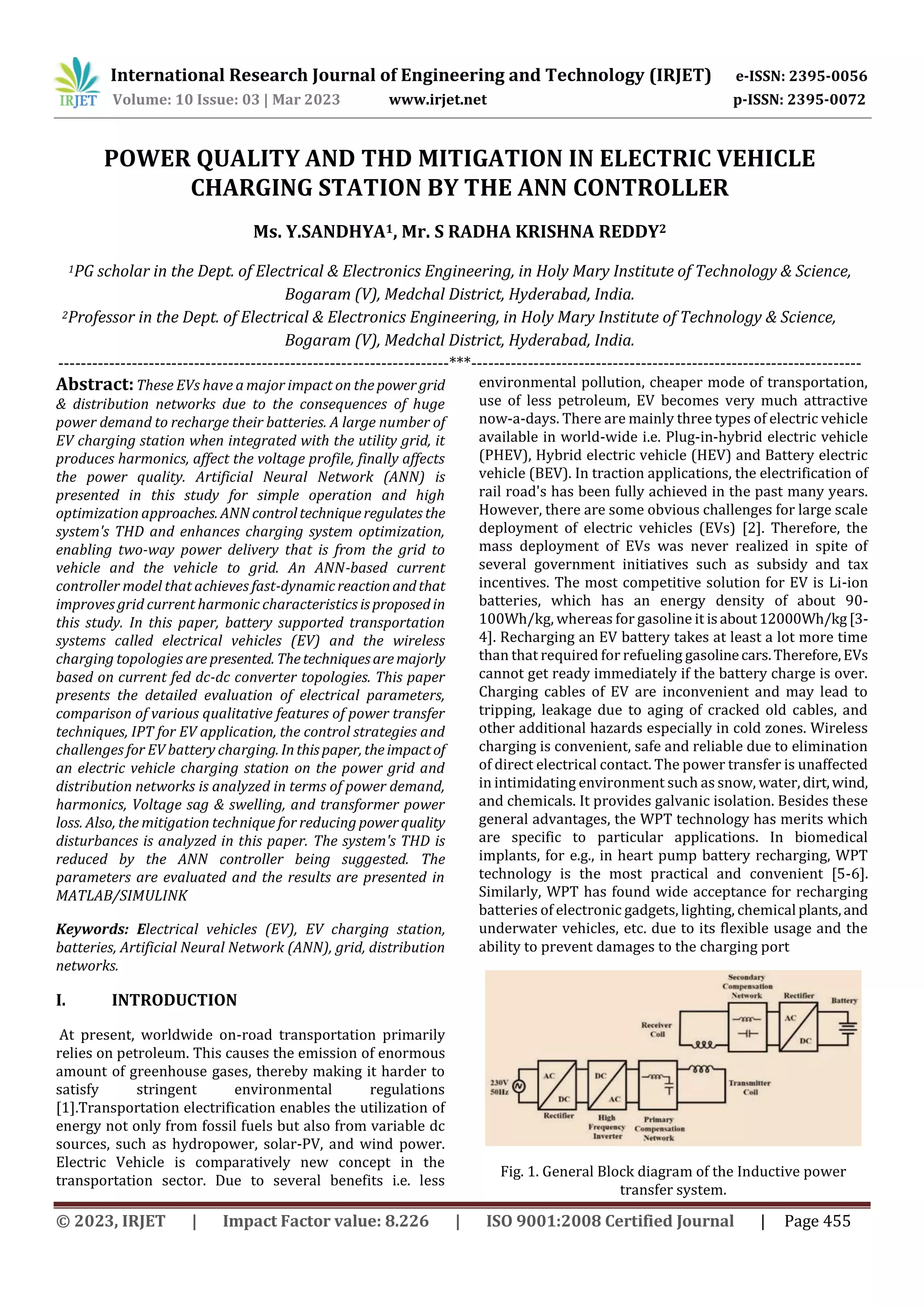 POWER QUALITY AND THD MITIGATION IN ELECTRIC VEHICLE CHARGING STATION ...
