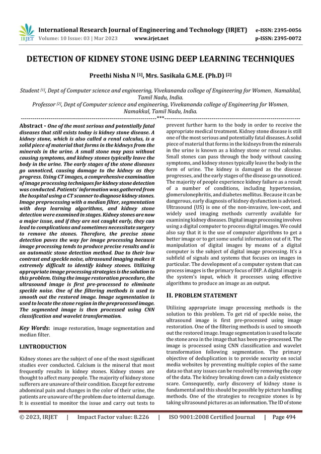 DETECTION OF KIDNEY STONE USING DEEP LEARNING TECHNIQUES | PDF ...