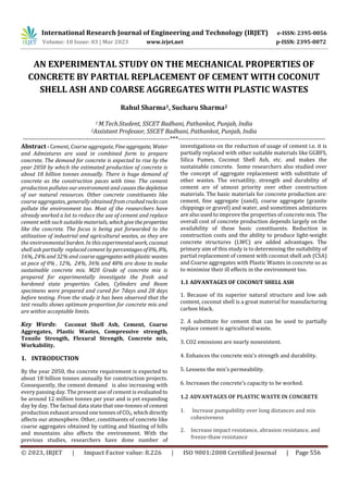 AN EXPERIMENTAL STUDY ON THE MECHANICAL PROPERTIES OF CONCRETE BY PARTIAL REPLACEMENT OF CEMENT ...