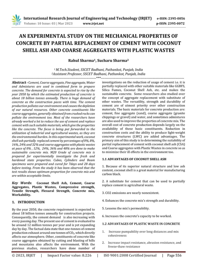 AN EXPERIMENTAL STUDY ON THE MECHANICAL PROPERTIES OF CONCRETE BY ...