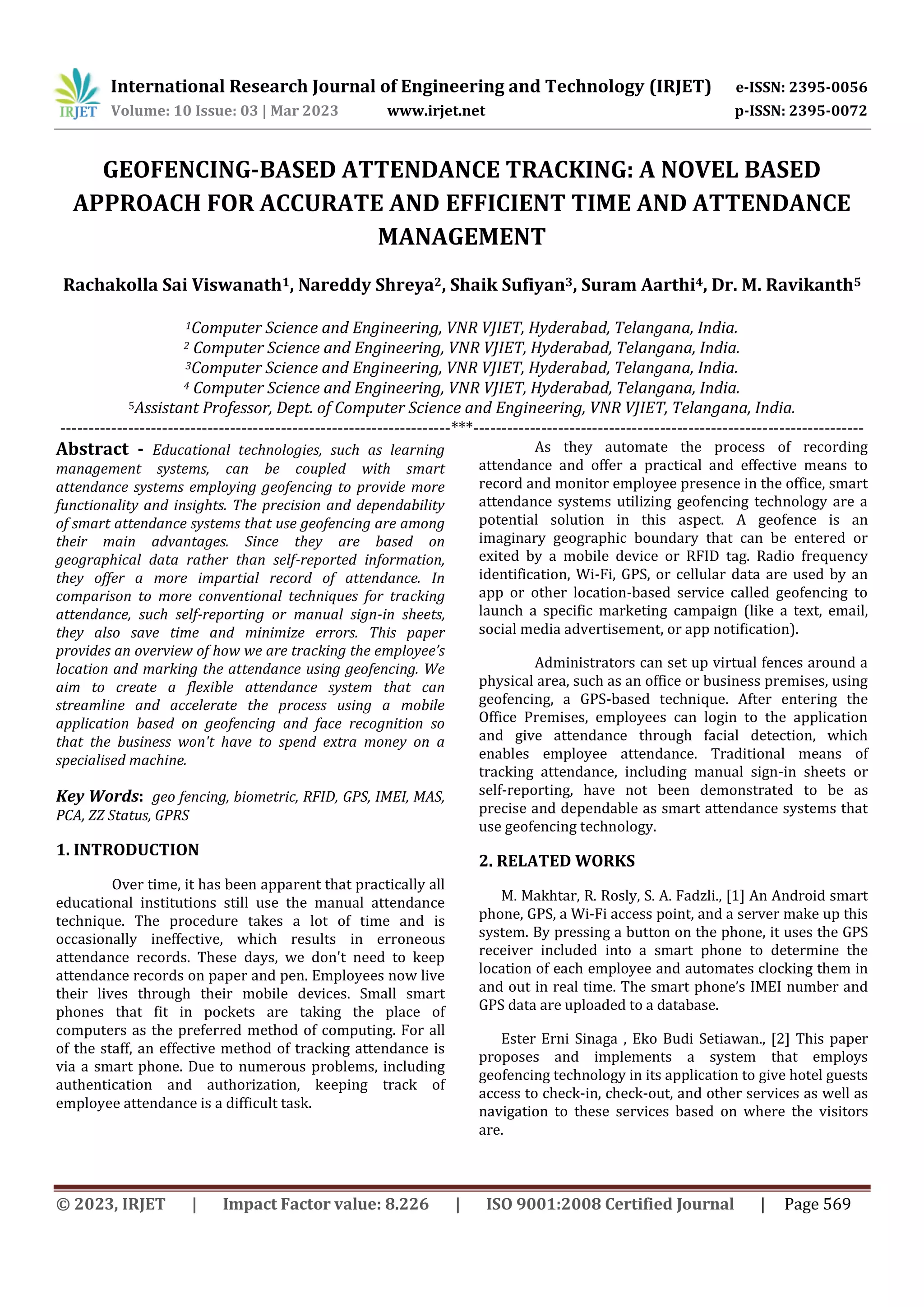 GEOFENCING-BASED ATTENDANCE TRACKING: A NOVEL BASED APPROACH FOR ACCURATE AND EFFICIENT TIME AND ...