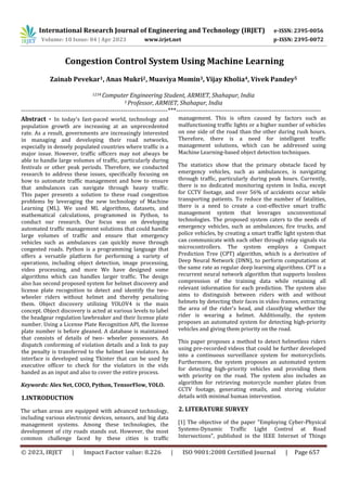 Congestion Control System Using Machine Learning | PDF