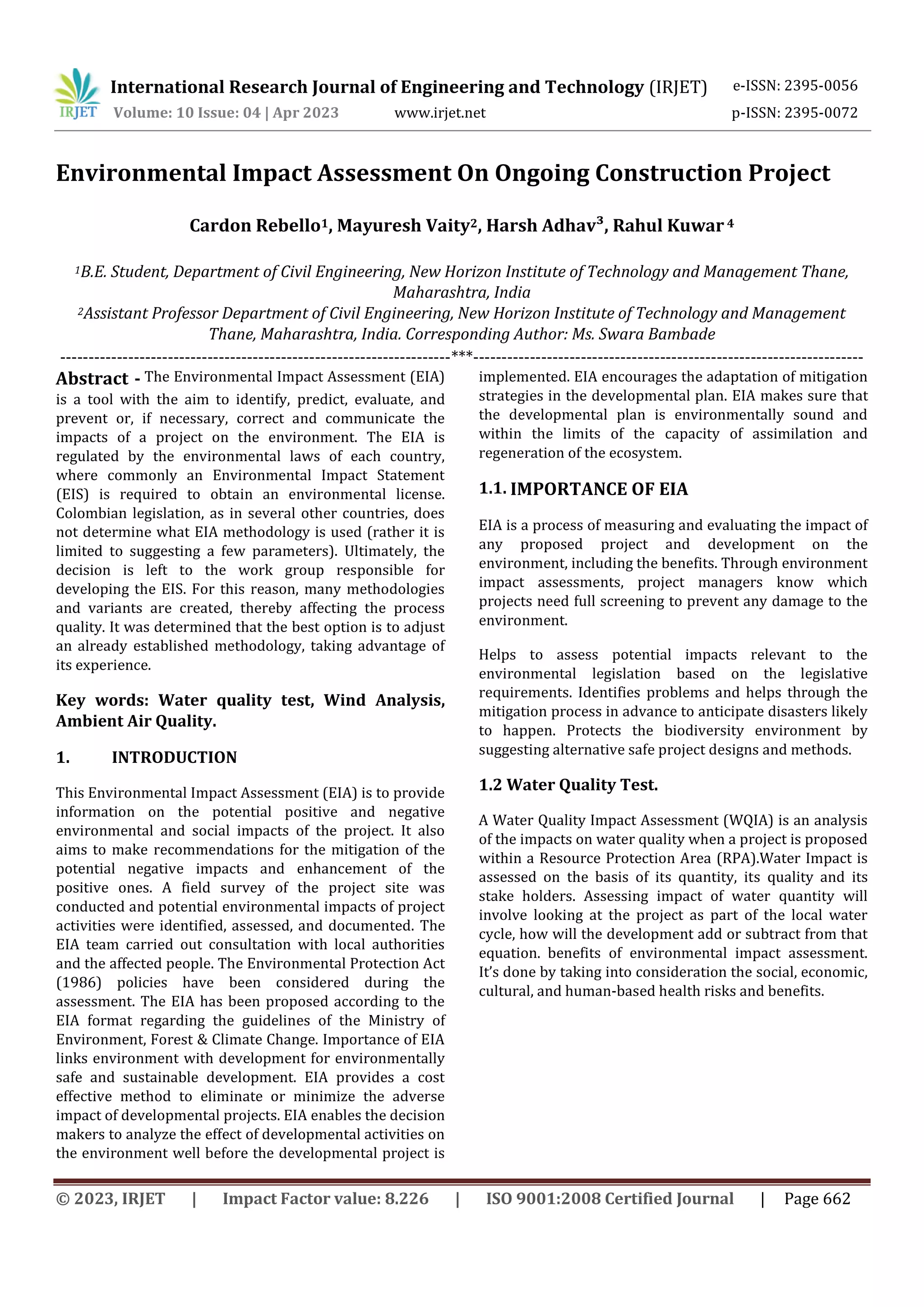 Environmental Impact Assessment On Ongoing Construction Project | PDF