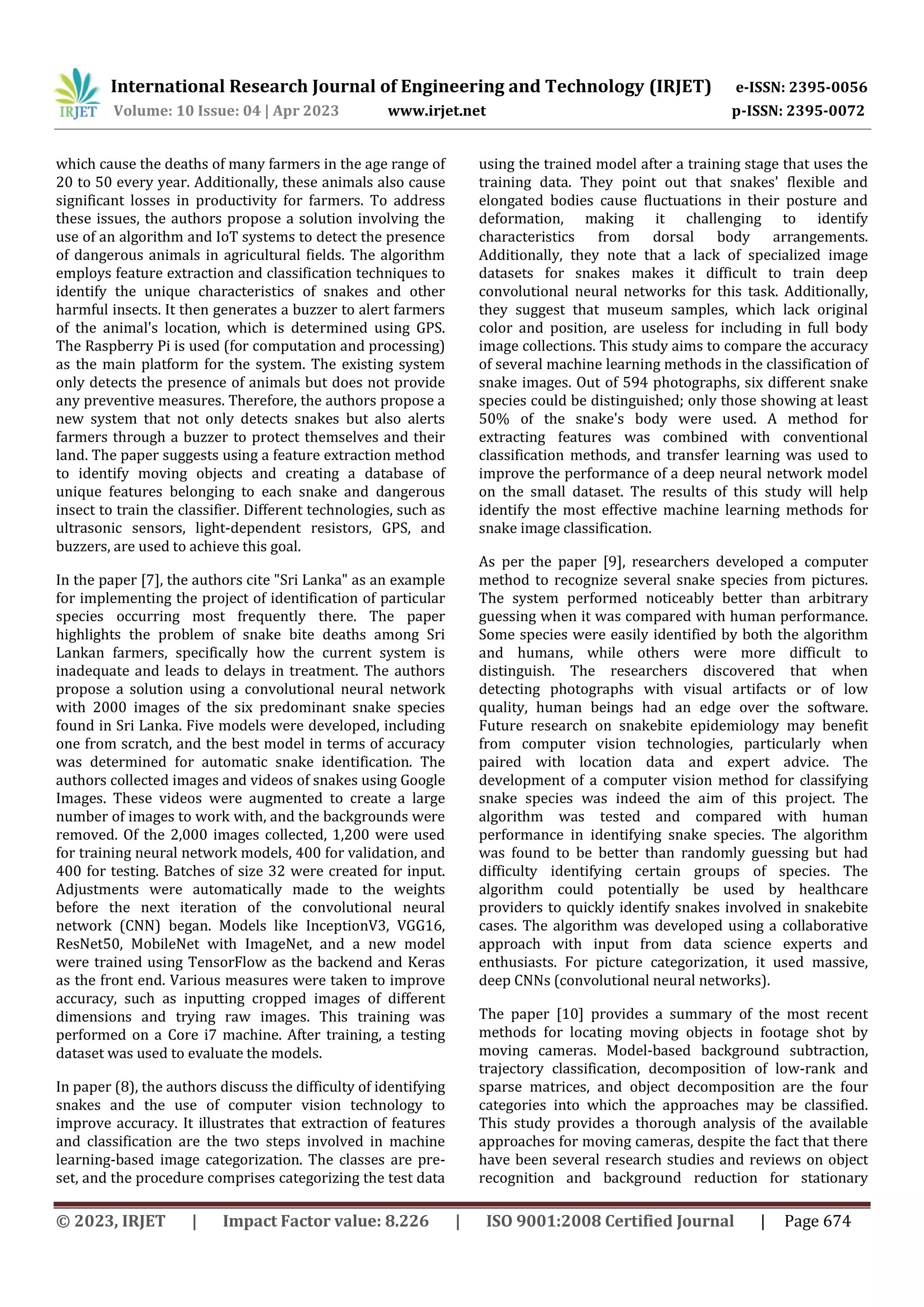 Snake Detection in Agricultural Fields using IoT | PDF