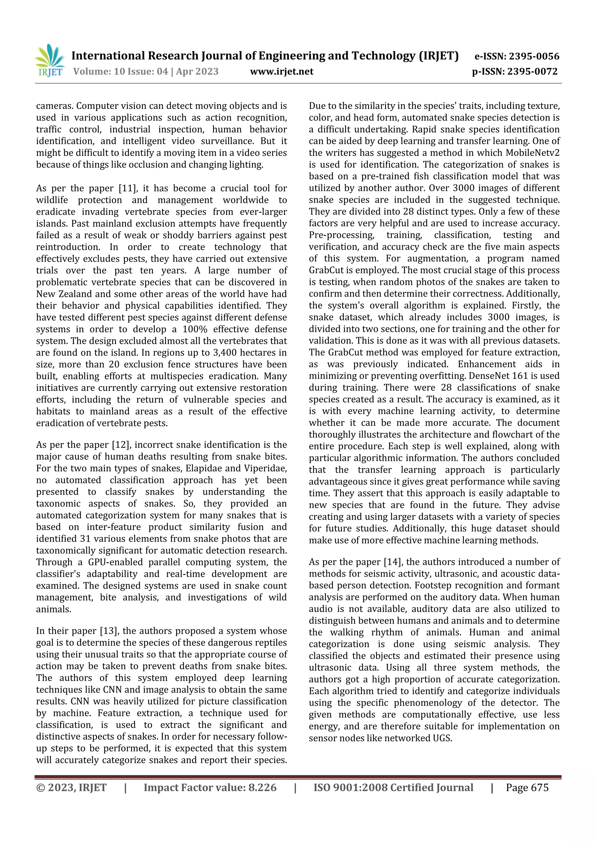Snake Detection in Agricultural Fields using IoT | PDF