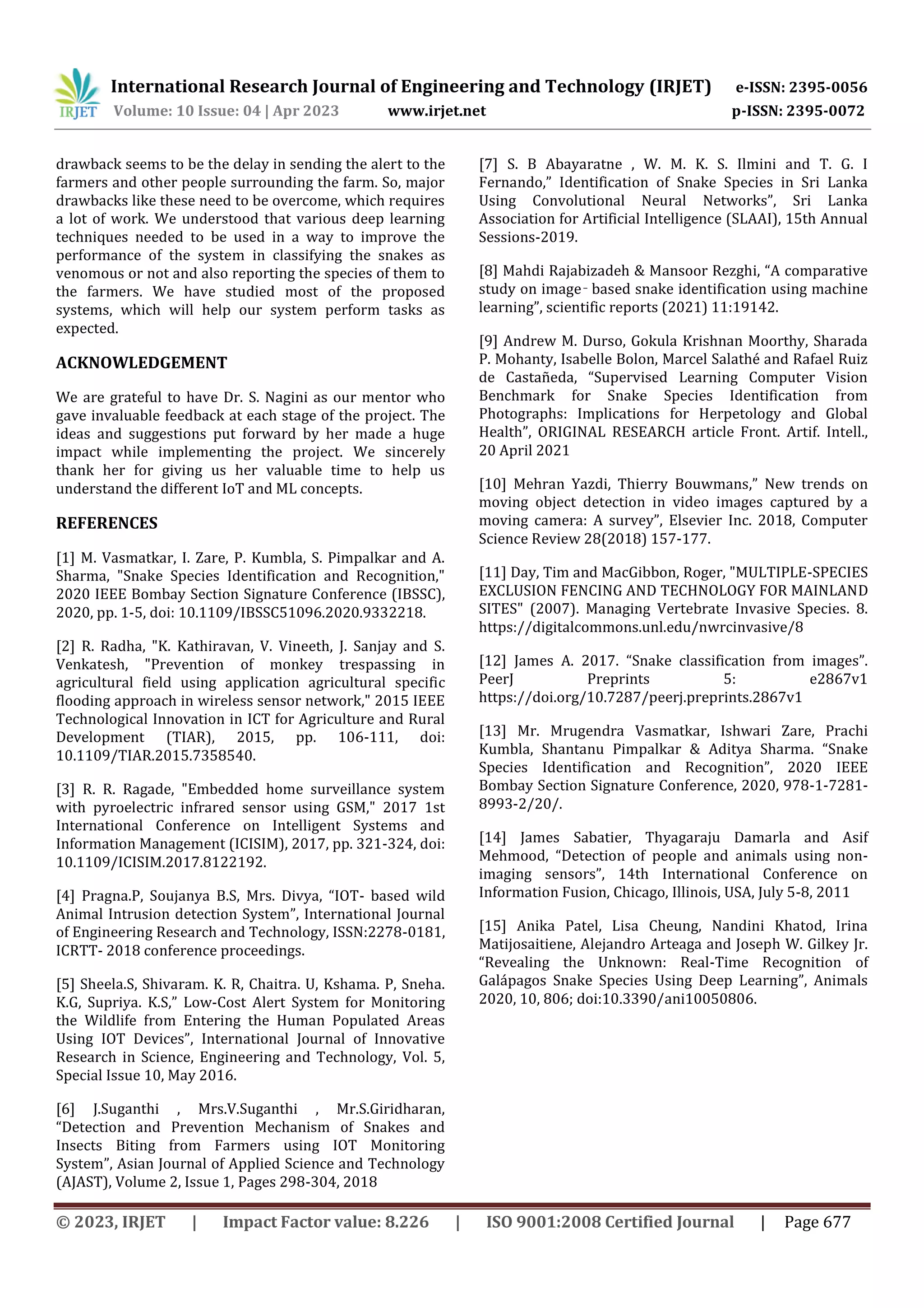 Snake Detection in Agricultural Fields using IoT | PDF
