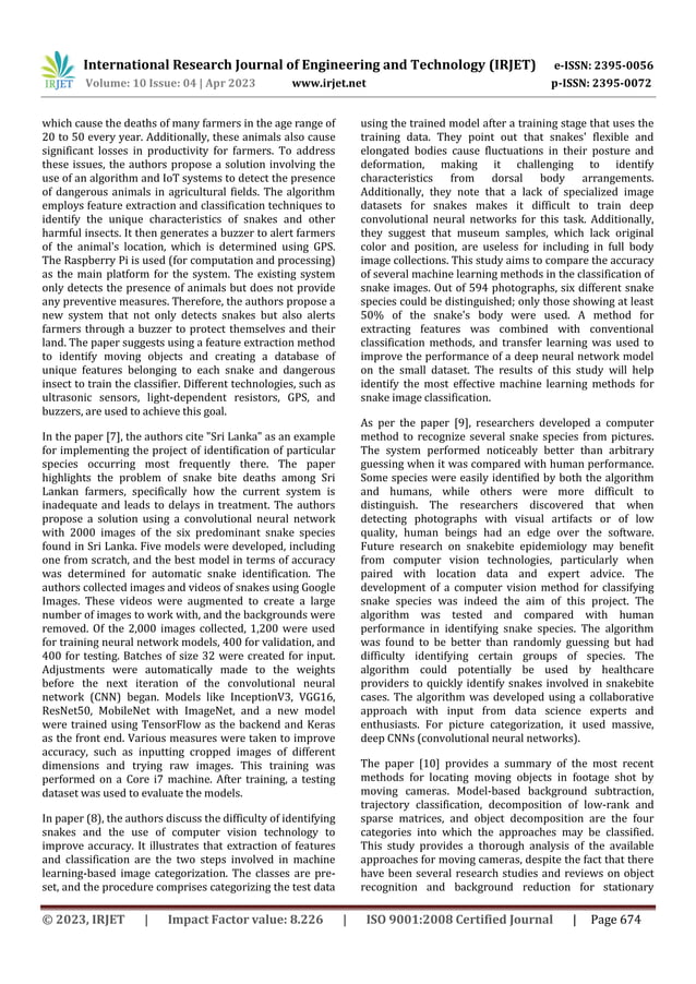 Snake Detection in Agricultural Fields using IoT | PDF