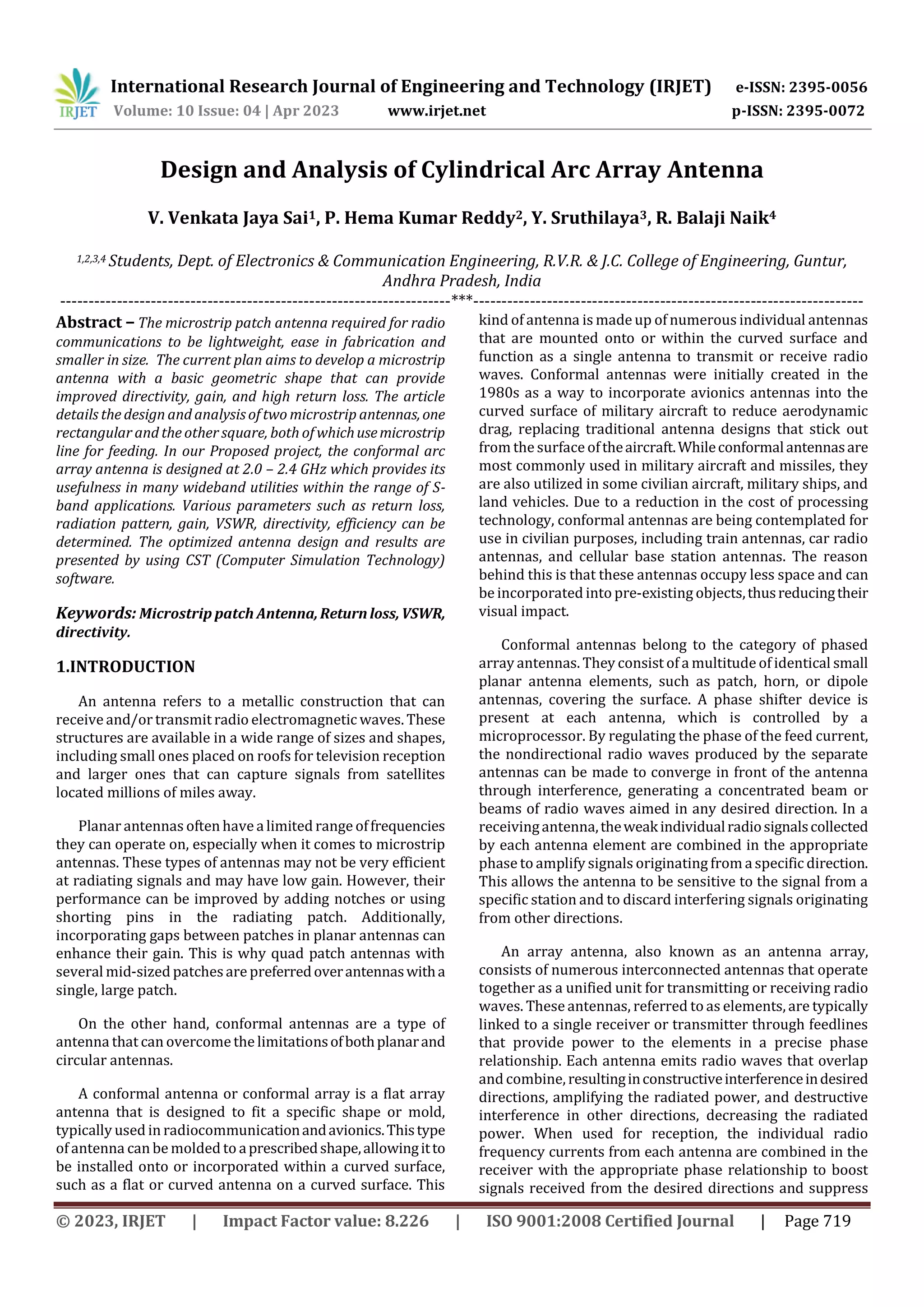 Design and Analysis of Cylindrical Arc Array Antenna | PDF