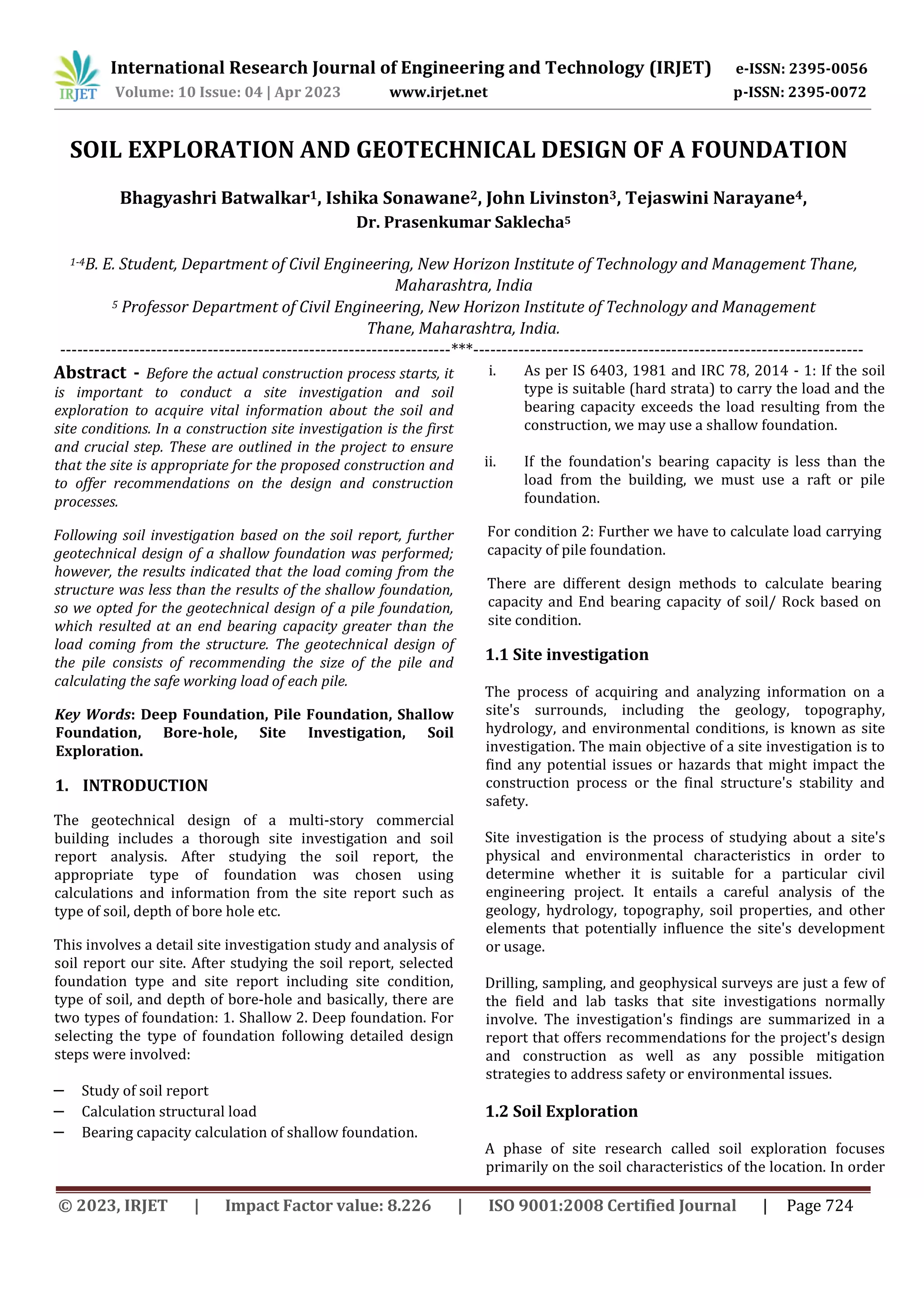 SOIL EXPLORATION AND GEOTECHNICAL DESIGN OF A FOUNDATION | PDF